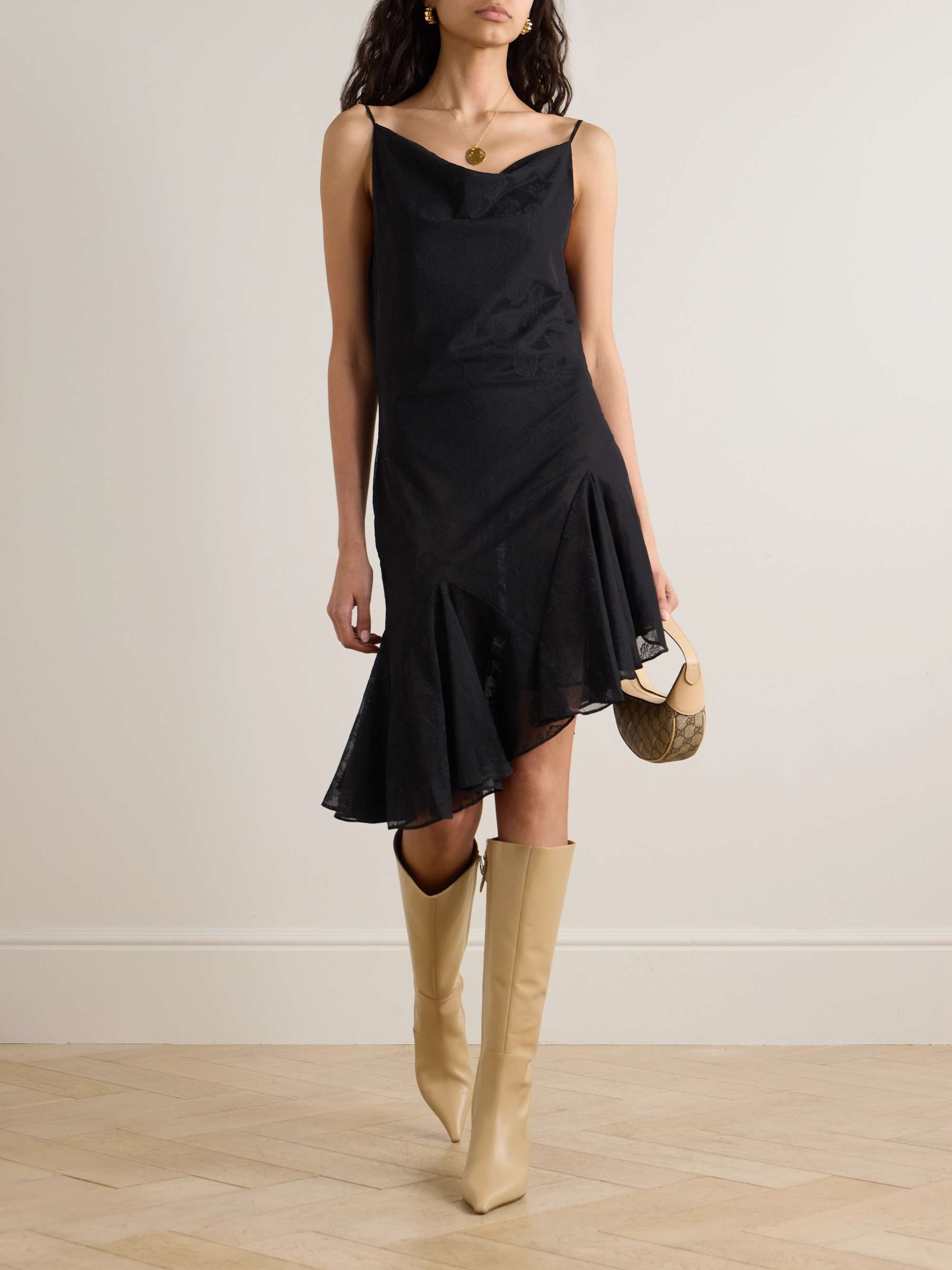 CONNER IVES Asymmetric ruffled jacquard mesh and tulle mini dress | NET ...