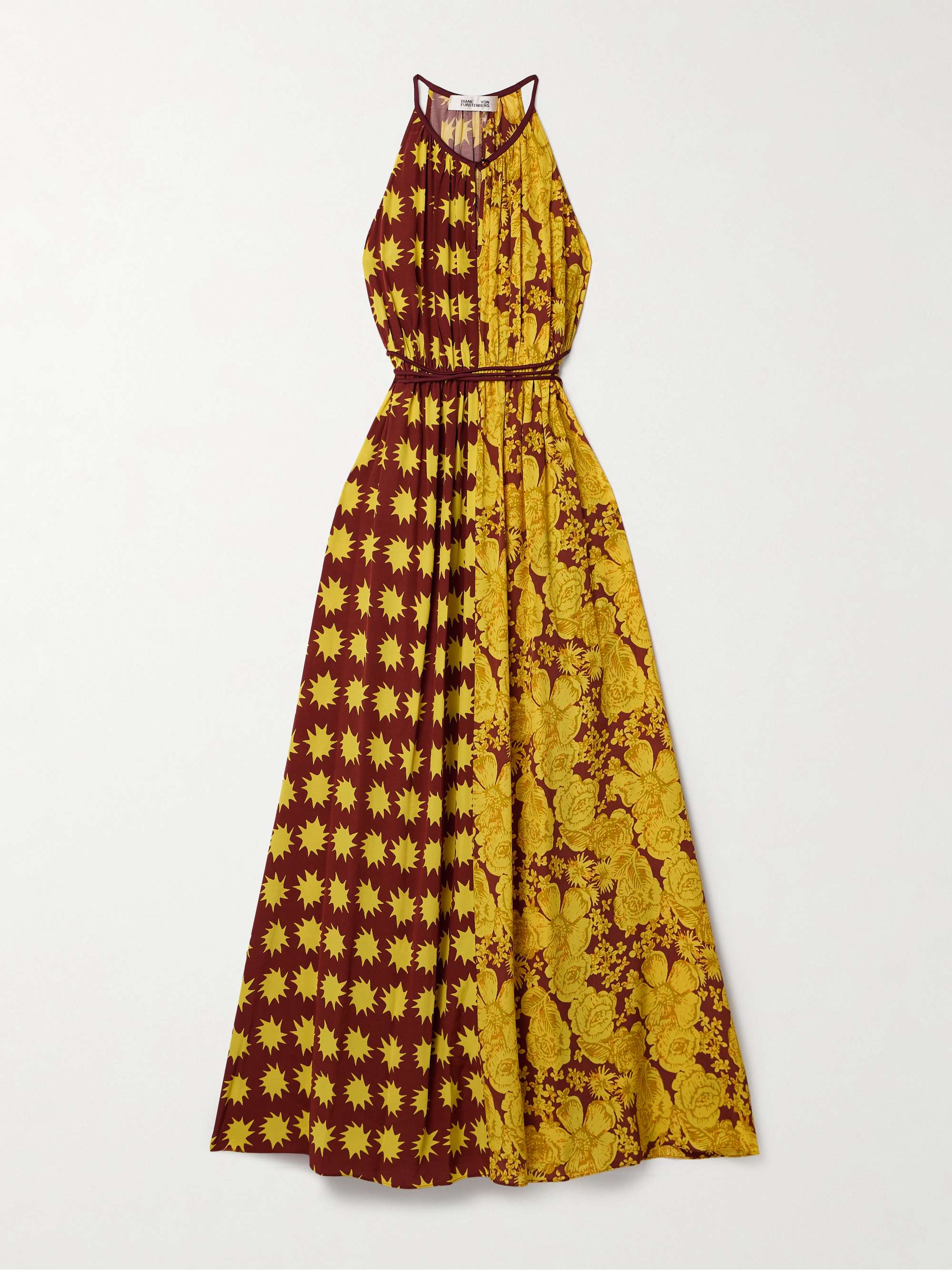DIANE VON FURSTENBERG Darla tie-detailed gathered printed crepe de ...