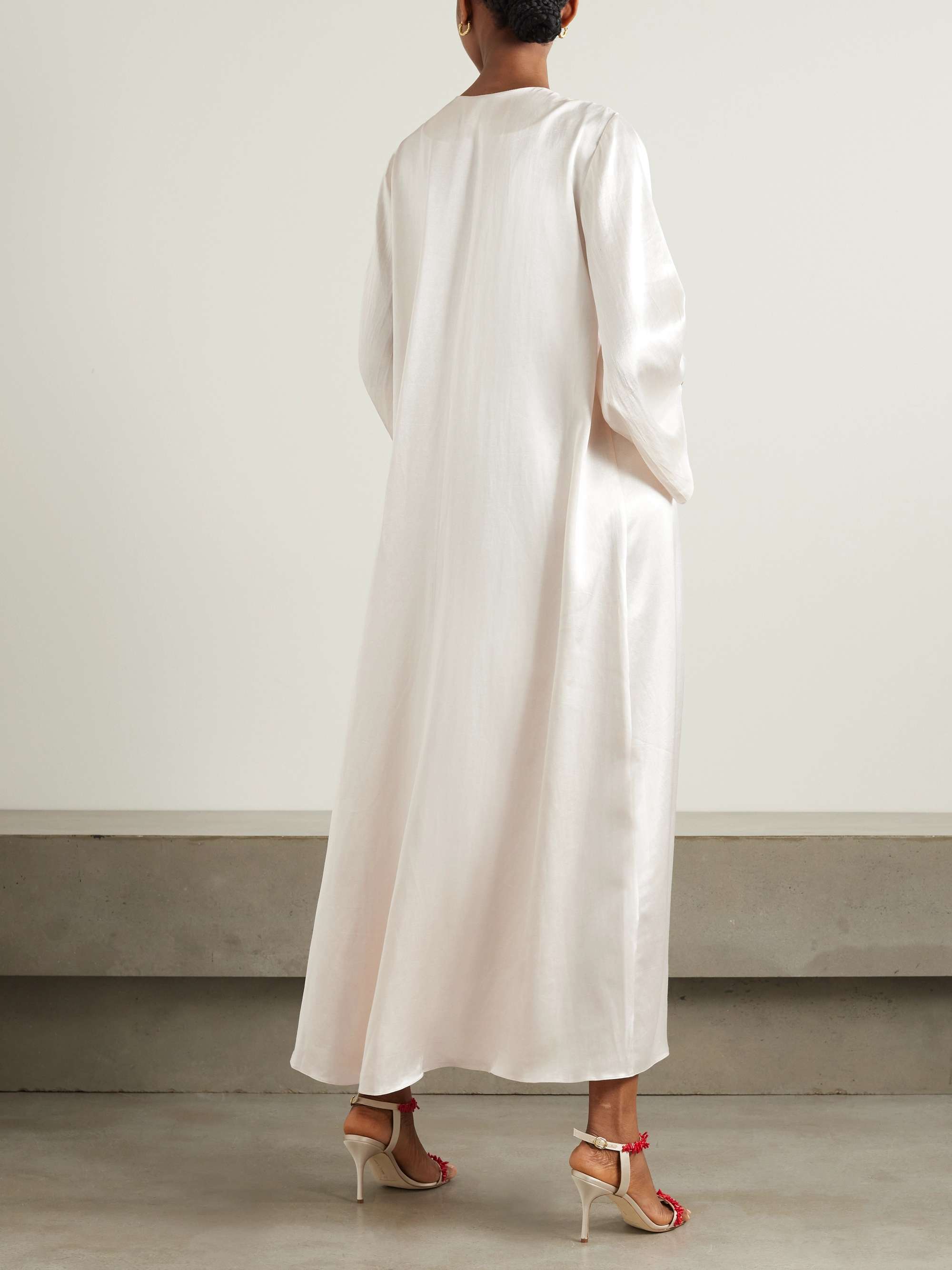 Cape-effect embellished embroidered silk and cotton-blend satin gown ...