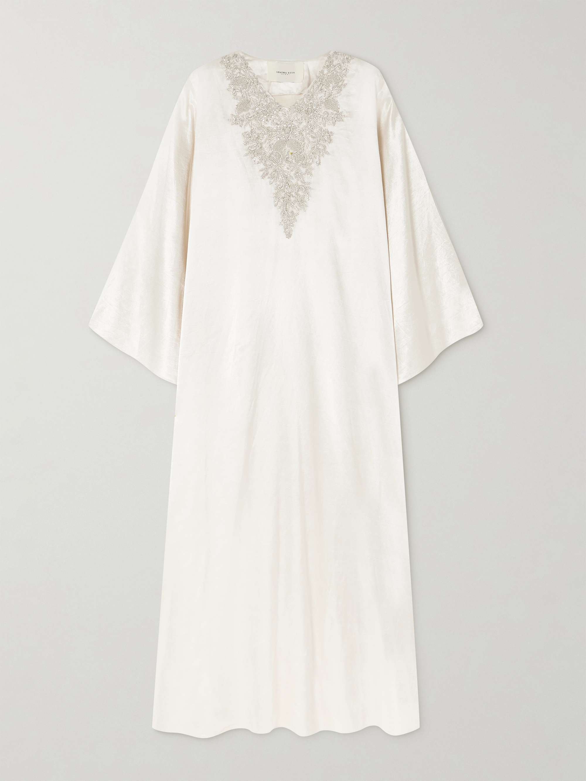Cape-effect embellished embroidered silk and cotton-blend satin gown ...