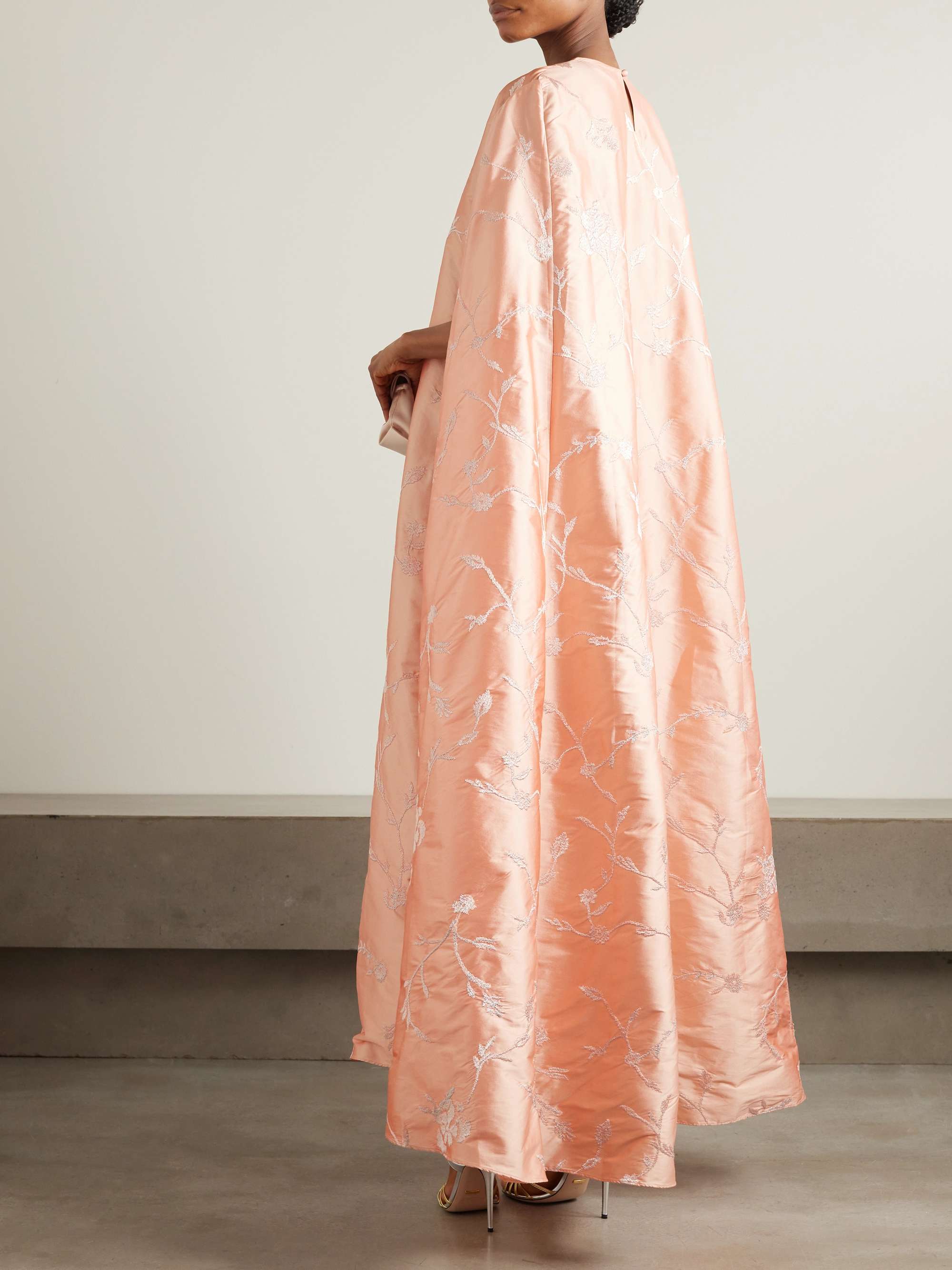 SHATHA ESSA Cape-effect embroidered silk-blend satin gown | NET-A-PORTER