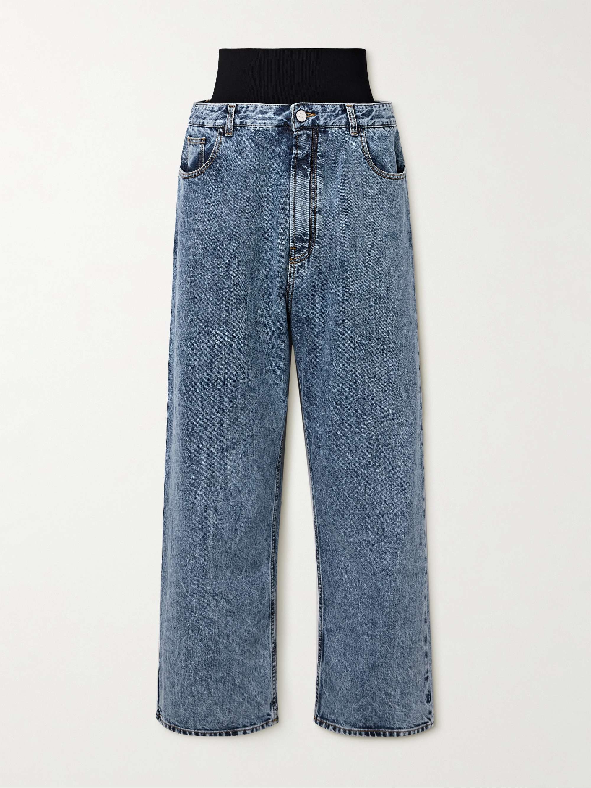 ALAÏA Layered jersey-trimmed wide-leg jeans | NET-A-PORTER