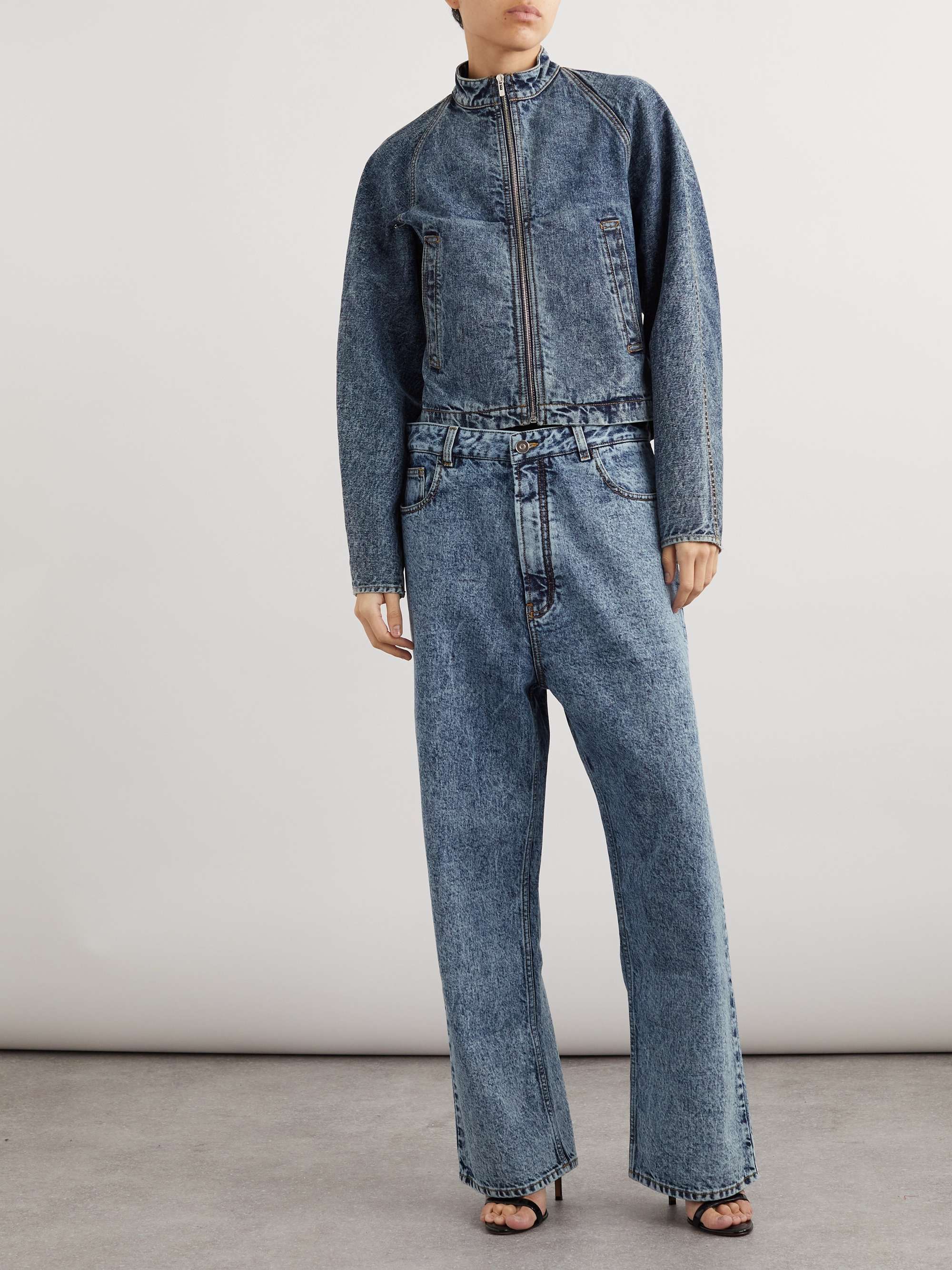 ALAÏA Layered jersey-trimmed wide-leg jeans | NET-A-PORTER