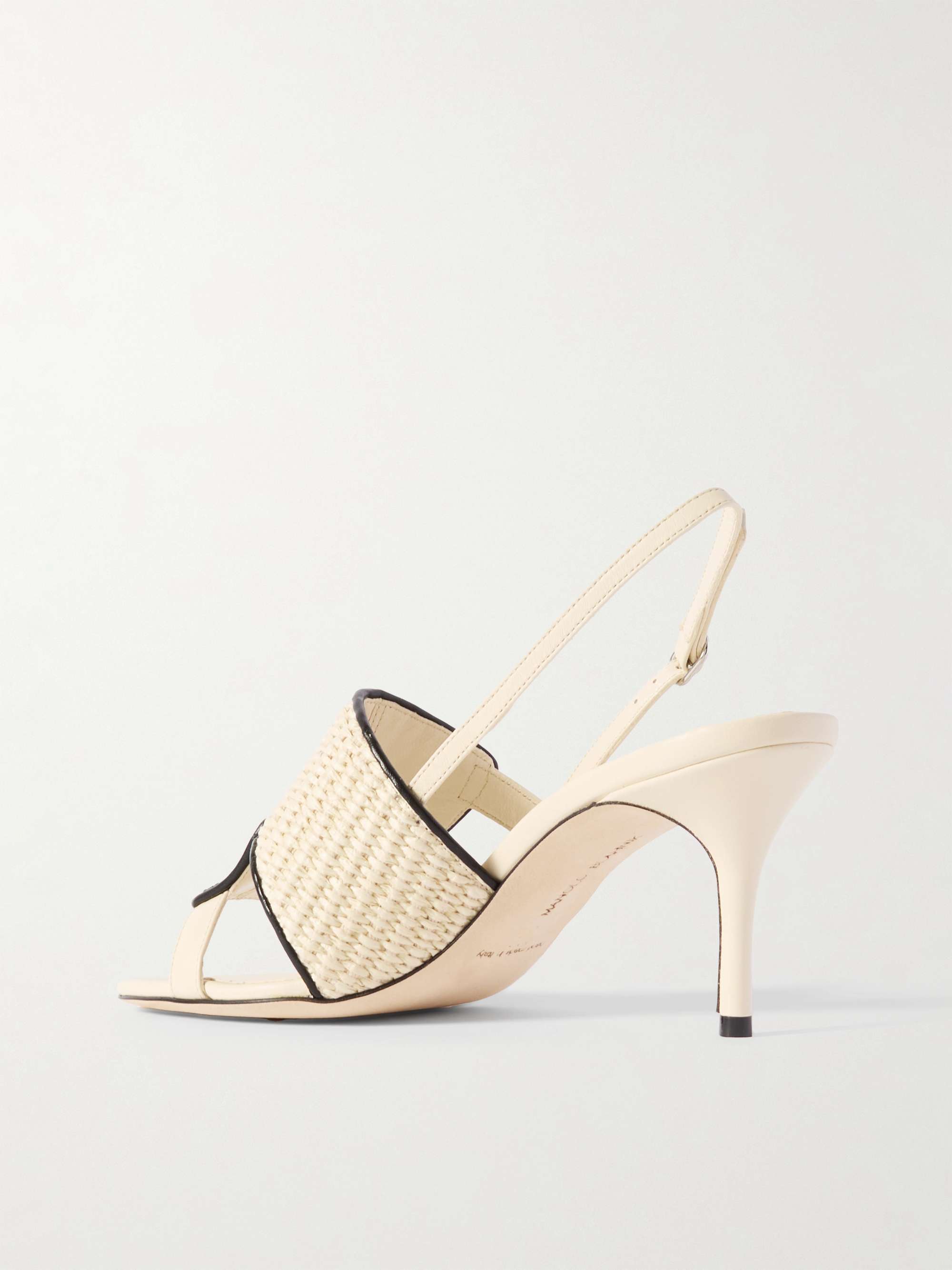 MANOLO BLAHNIK Fabiola 70 leather-trimmed raffia slingback sandals | NET-A-PORTER
