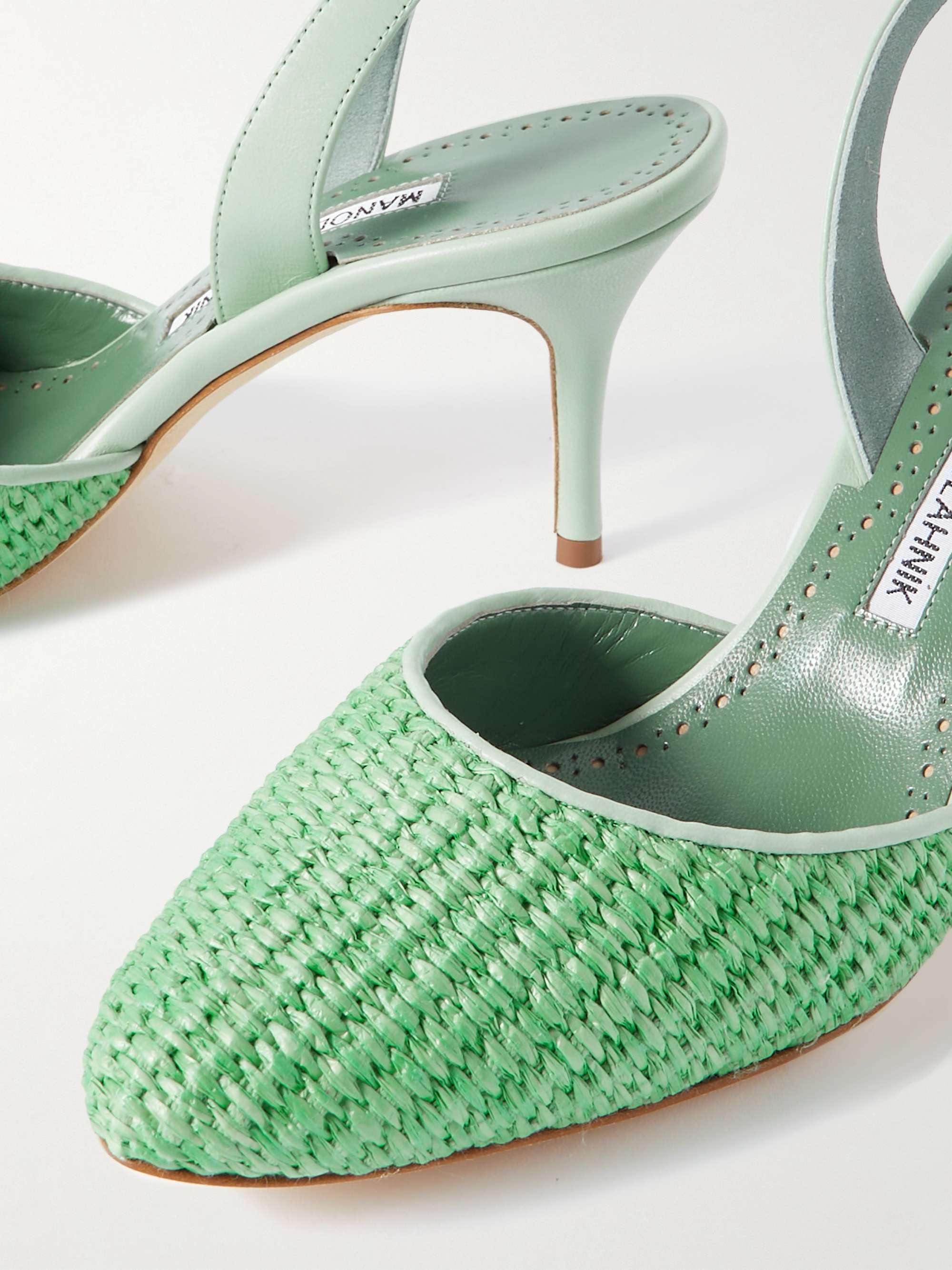 MANOLO BLAHNIK Casam 70 leather and raffia slingback pumps | NET-A-PORTER