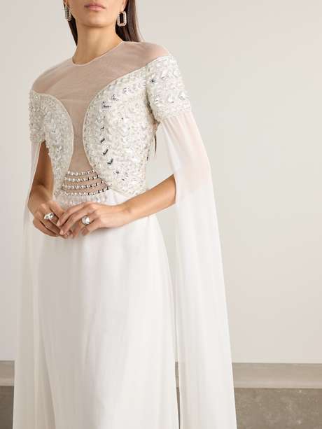 GEORGES HOBEIKA Tulle-trimmed embellished georgette gown | NET-A-PORTER