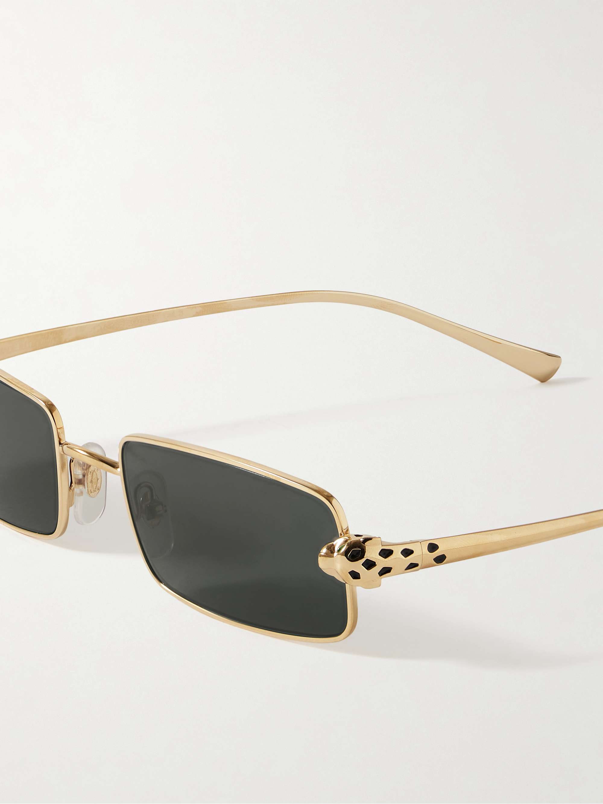 CARTIER EYEWEAR Panthère rectangle-frame crystal-embellished gold-tone ...