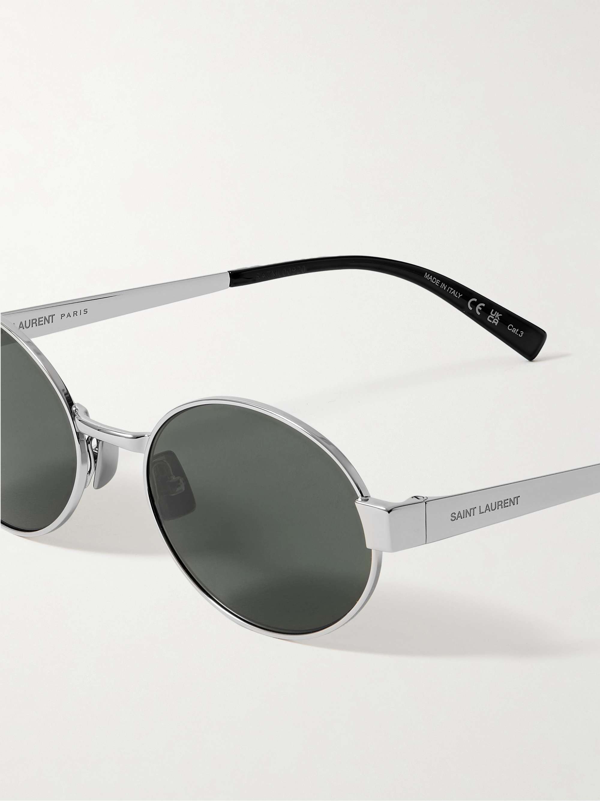 SAINT LAURENT EYEWEAR Oval-frame silver-tone sunglasses | NET-A-PORTER