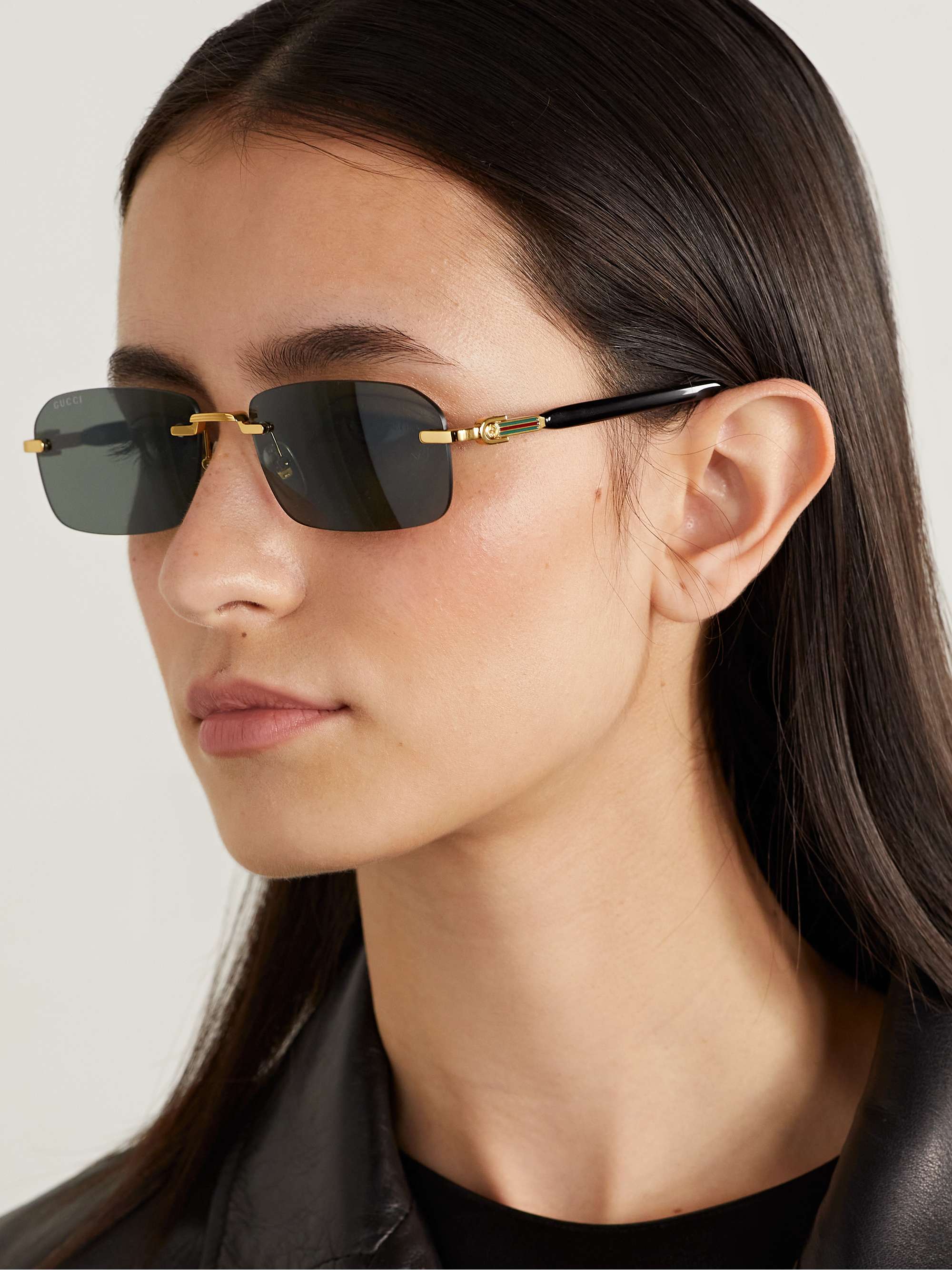 GUCCI EYEWEAR Rimless sqaure-frame gold-tone and acetate sunglasses ...