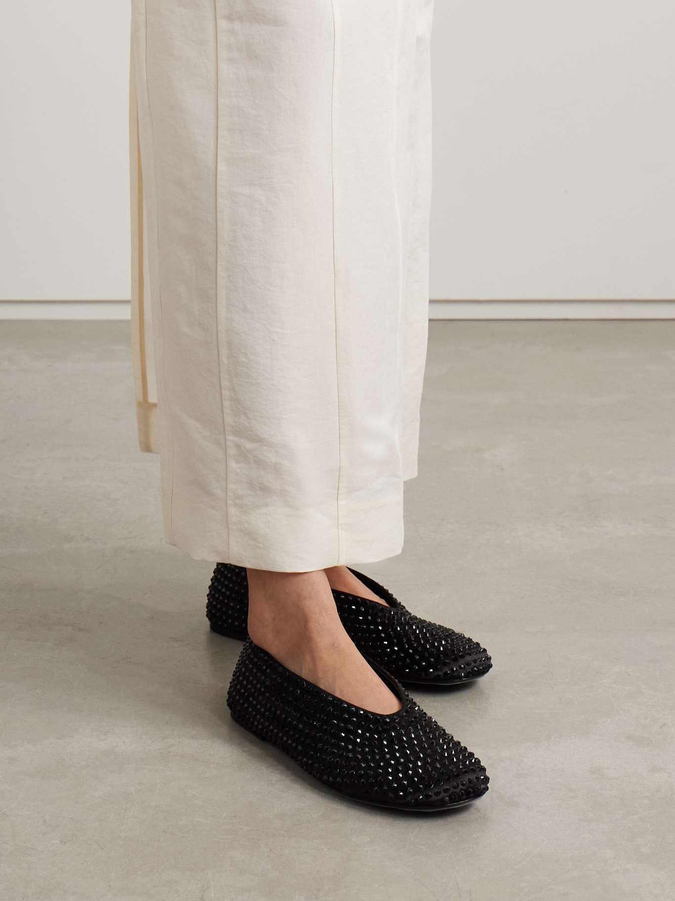 KHAITE Marcy crystal-embellished satin ballet flats | NET-A-PORTER