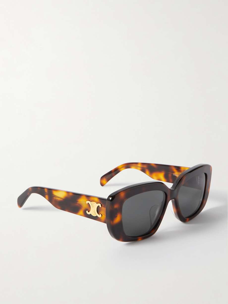 CELINE EYEWEAR Triomphe rectangular-frame tortoiseshell acetate sunglasses | NET-A-PORTER