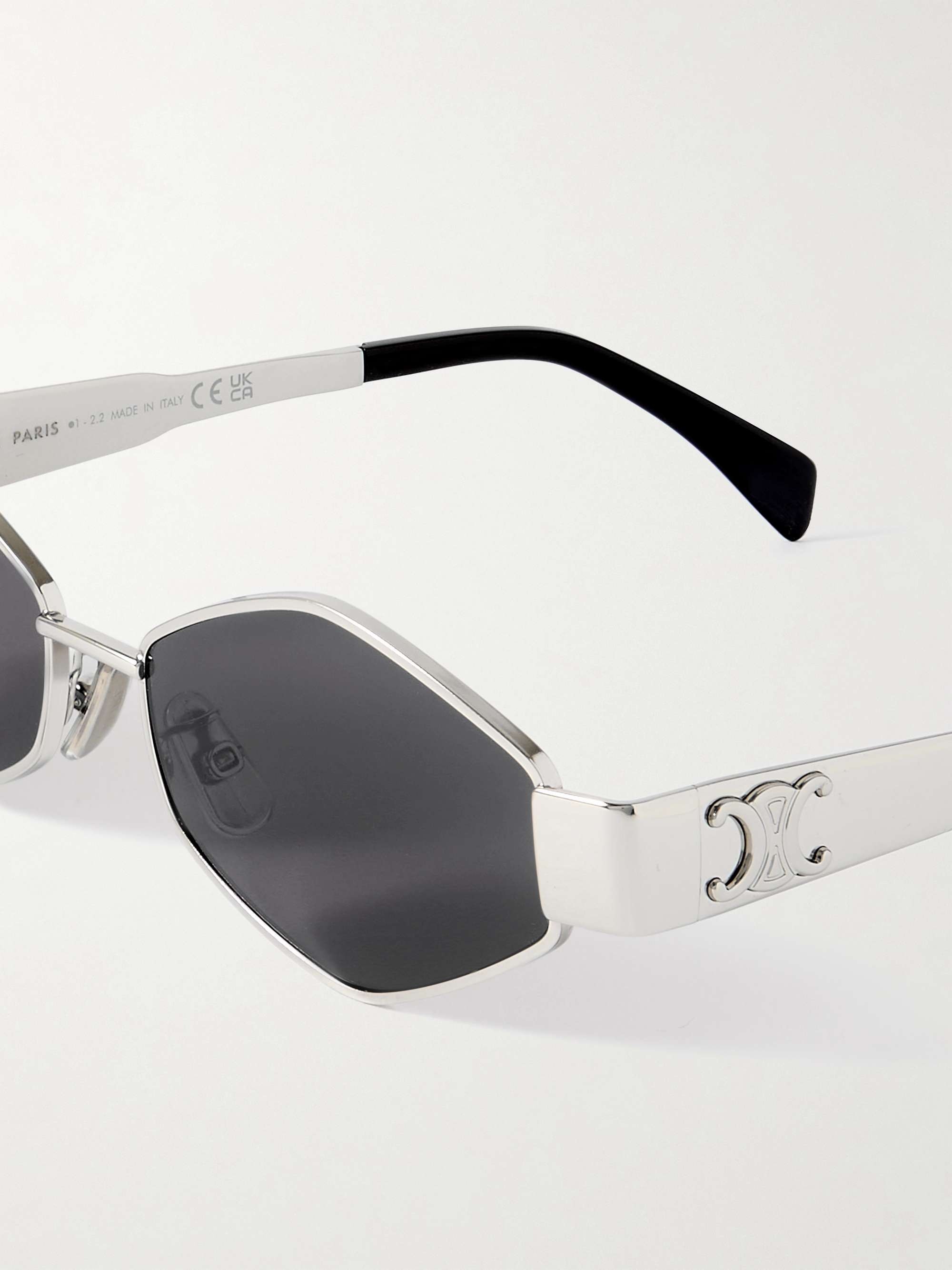 CELINE EYEWEAR Triomphe hexagon-frame silver-tone sunglasses | NET-A-PORTER