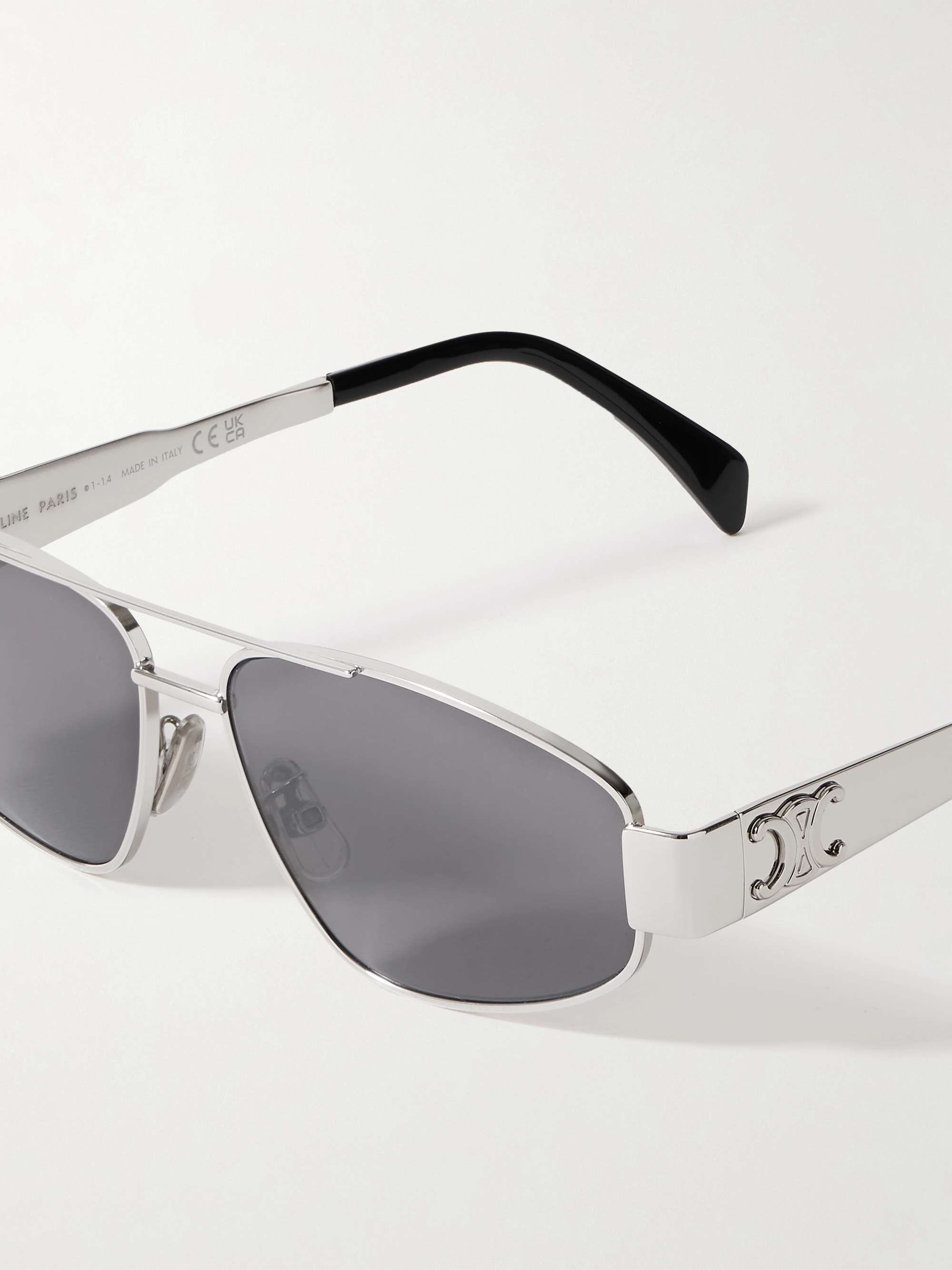 CELINE EYEWEAR Triomphe aviator-style silver-tone and acetate ...