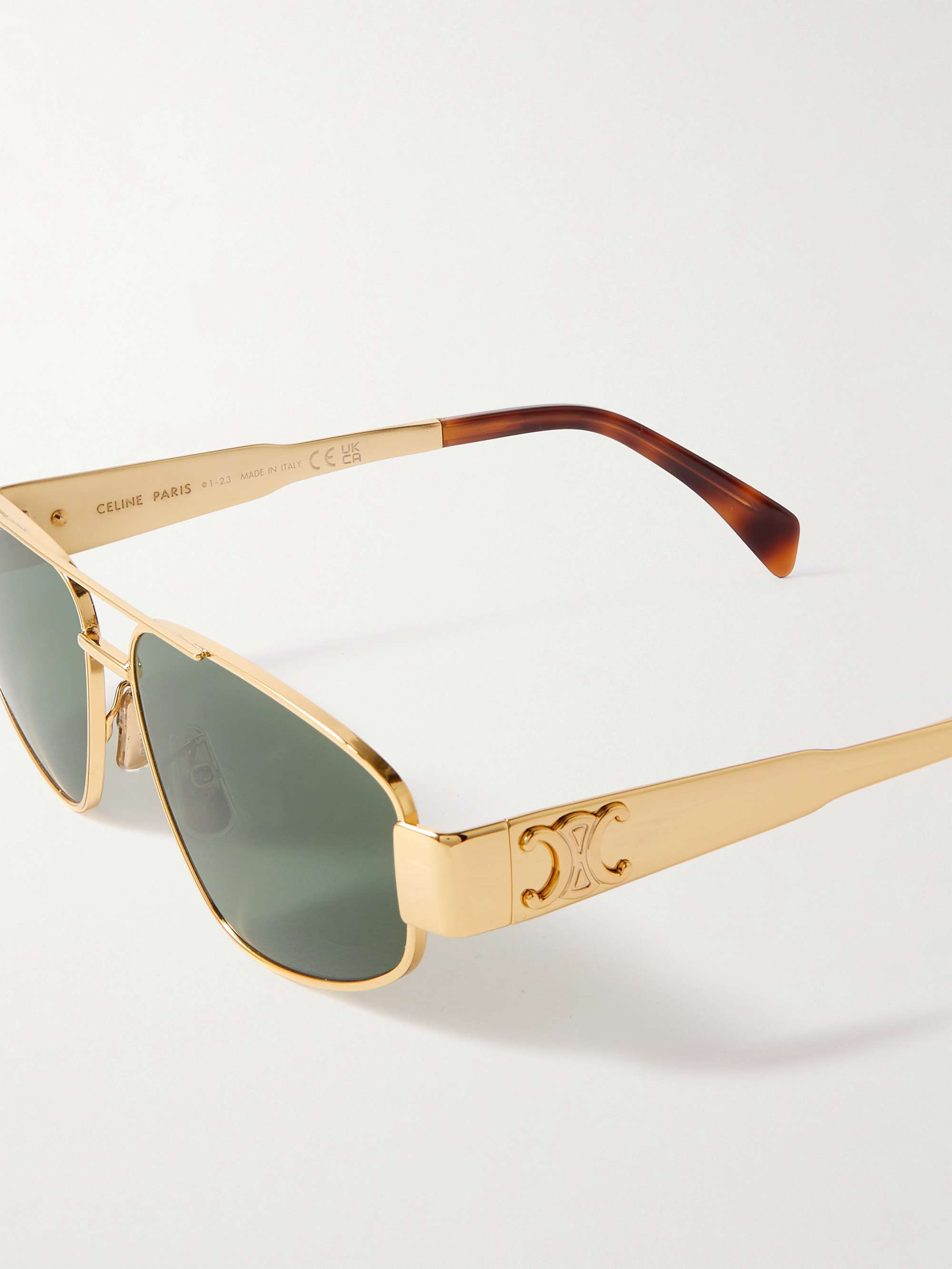 CELINE EYEWEAR Triomphe aviator-style gold-tone and acetate sunglasses ...