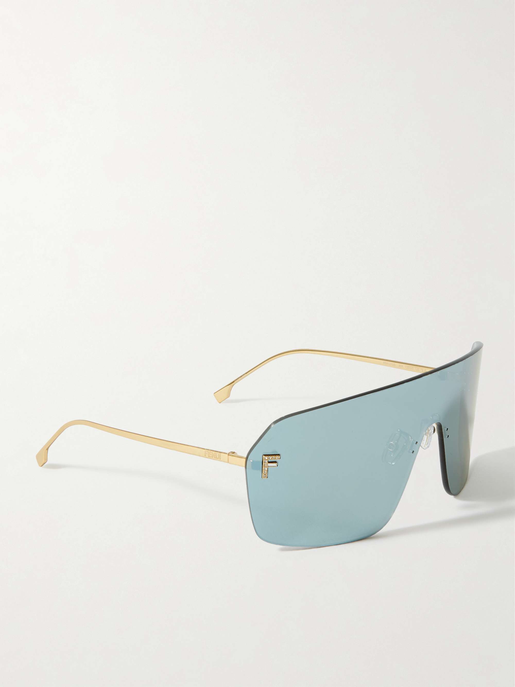 FENDI EYEWEAR Fendi First crystal-embellished aviator-style gold-tone ...