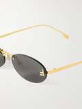 FENDI EYEWEAR Rimless oval-frame crystal-embellished gold-tone ...