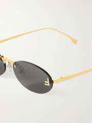 FENDI EYEWEAR Rimless oval-frame crystal-embellished gold-tone ...