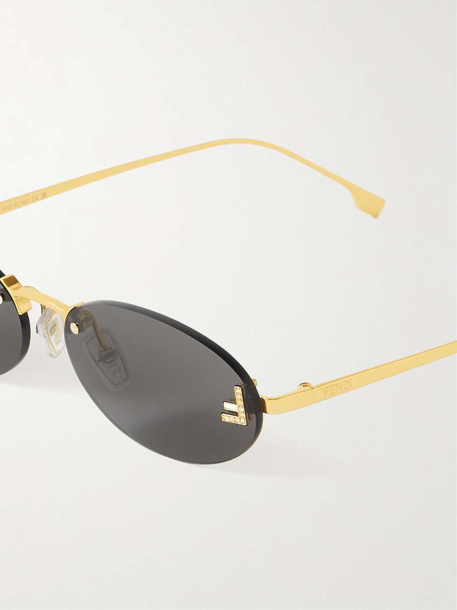 FENDI EYEWEAR Rimless oval-frame crystal-embellished gold-tone ...