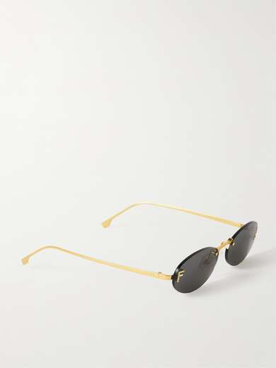 FENDI EYEWEAR Rimless oval-frame crystal-embellished gold-tone ...