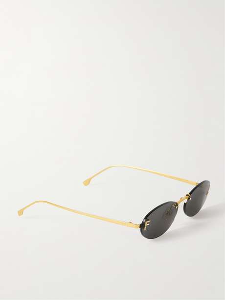 FENDI EYEWEAR Rimless oval-frame crystal-embellished gold-tone ...