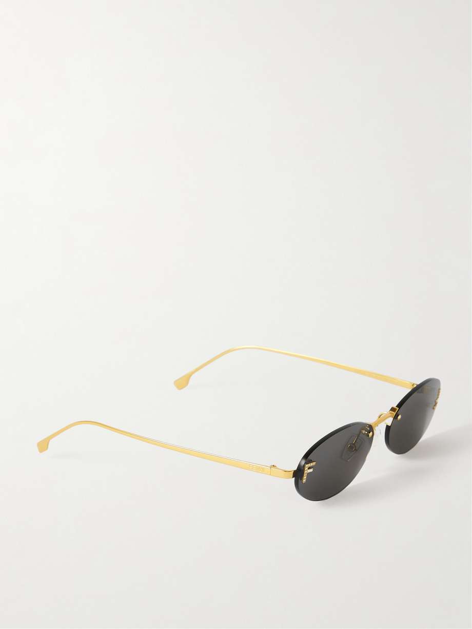 FENDI EYEWEAR Rimless oval-frame crystal-embellished gold-tone ...