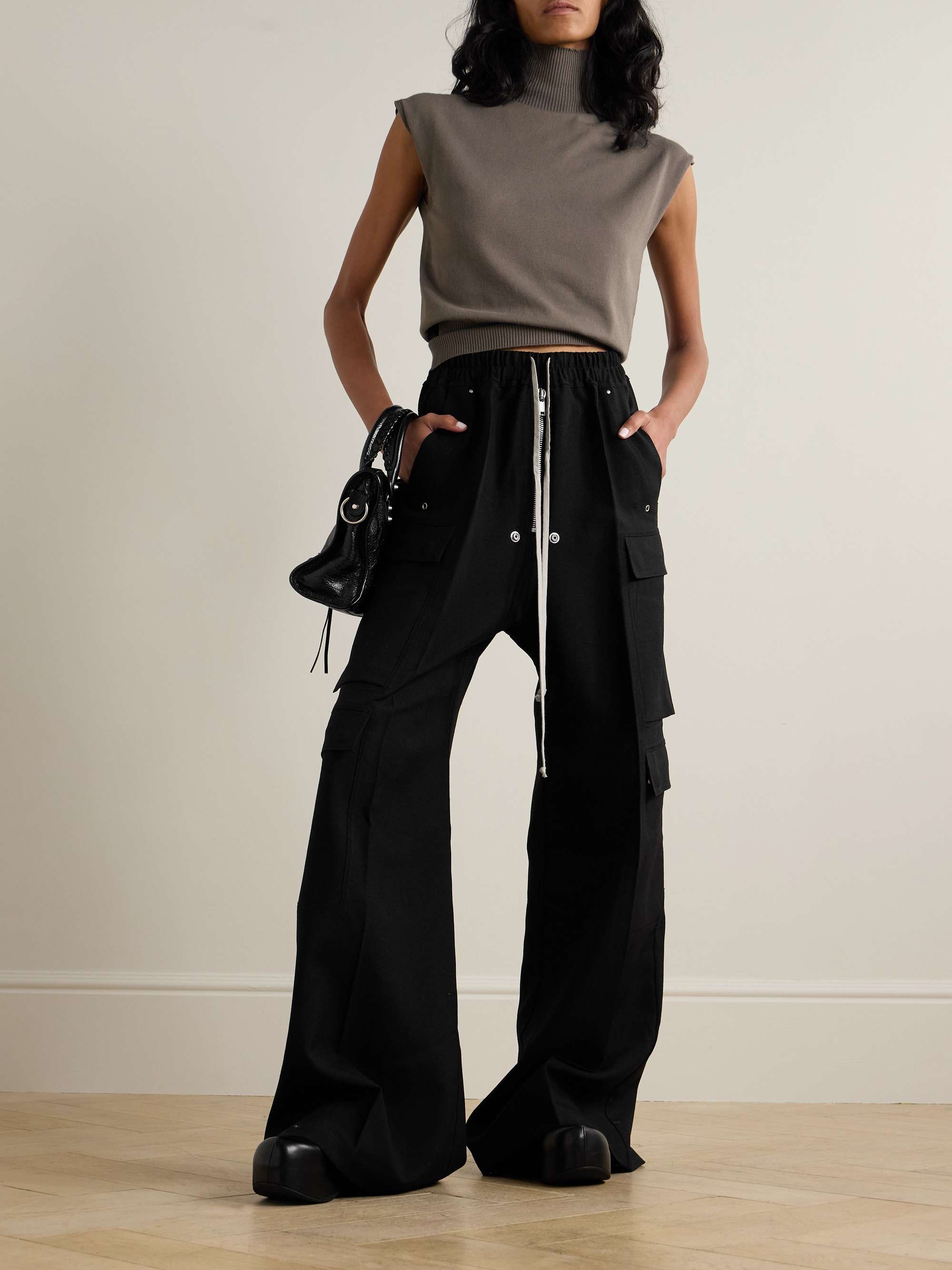 RICK OWENS Cargobelas eyelet-embellished grain de poudre wool wide-leg ...