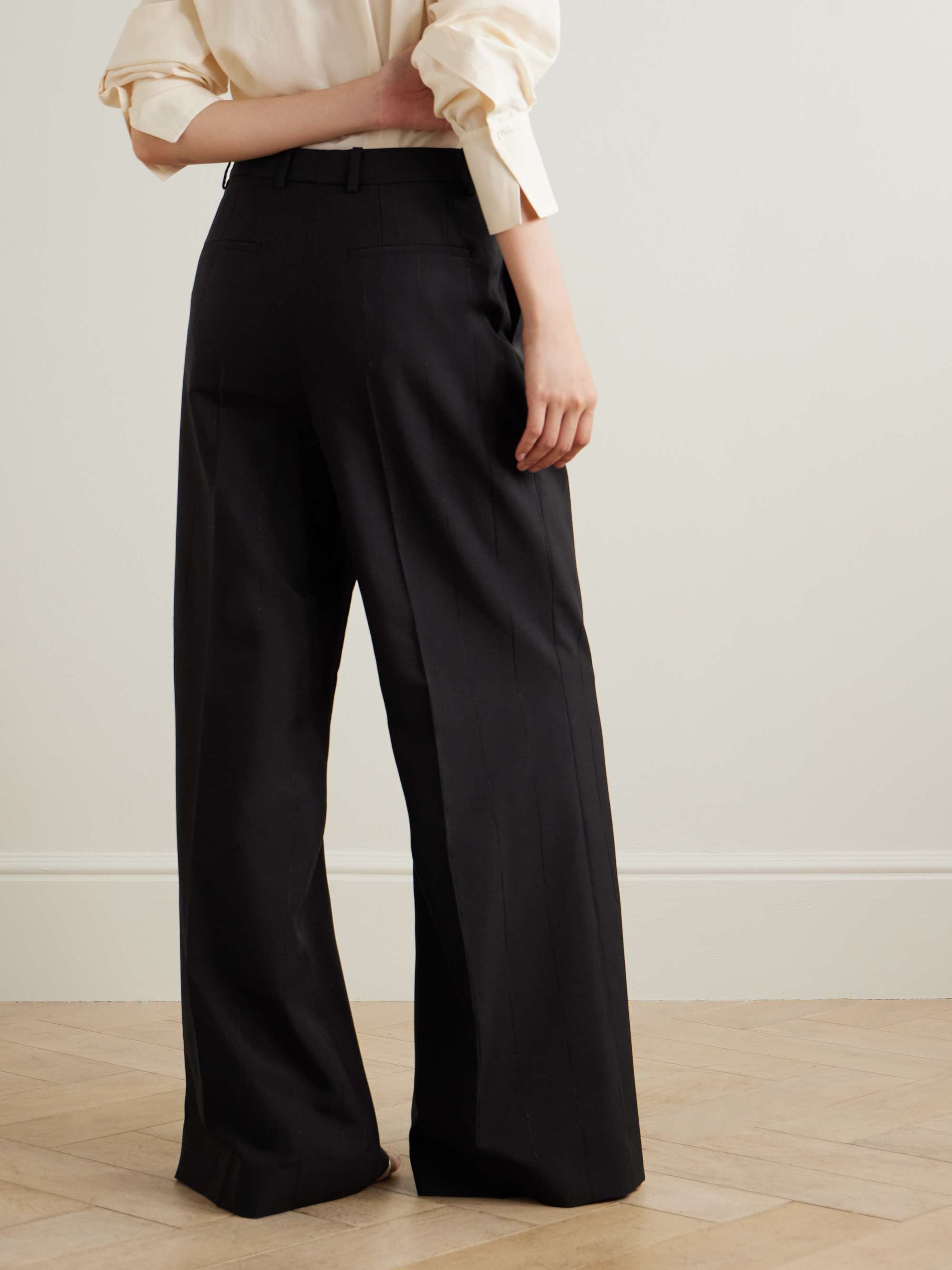 GIVENCHY Pleated metallic striped wool-blend wide-leg pants | NET-A-PORTER
