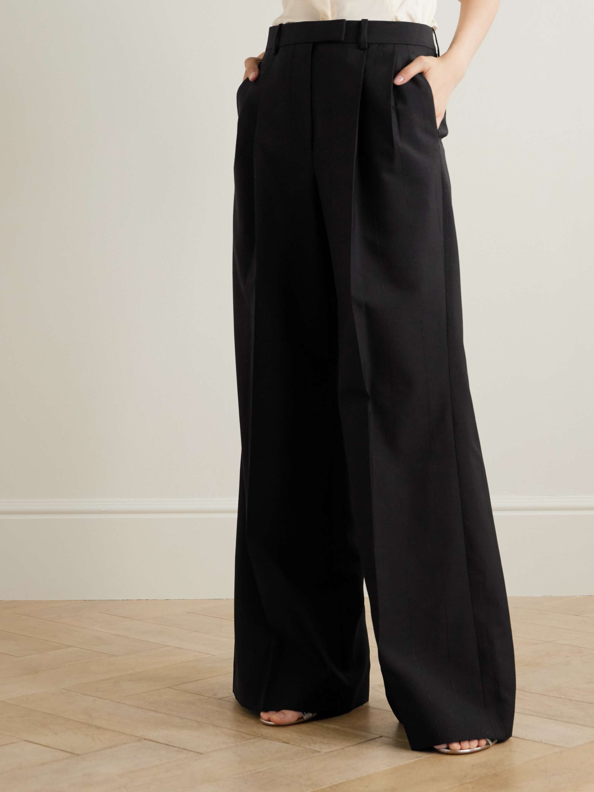 GIVENCHY Pleated metallic striped wool-blend wide-leg pants | NET-A-PORTER