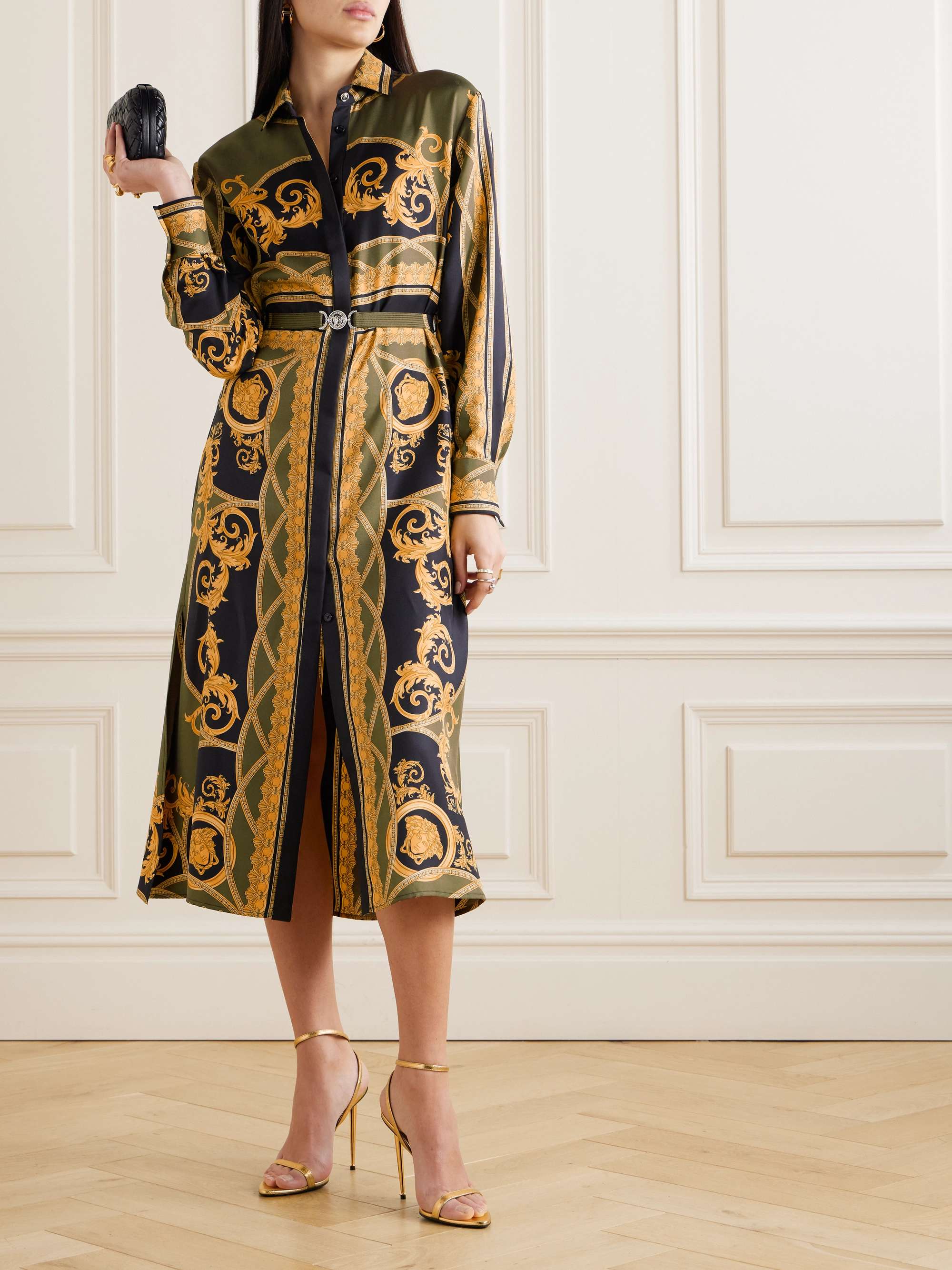 VERSACE Belted printed silk-twill midi shirt dress | NET-A-PORTER