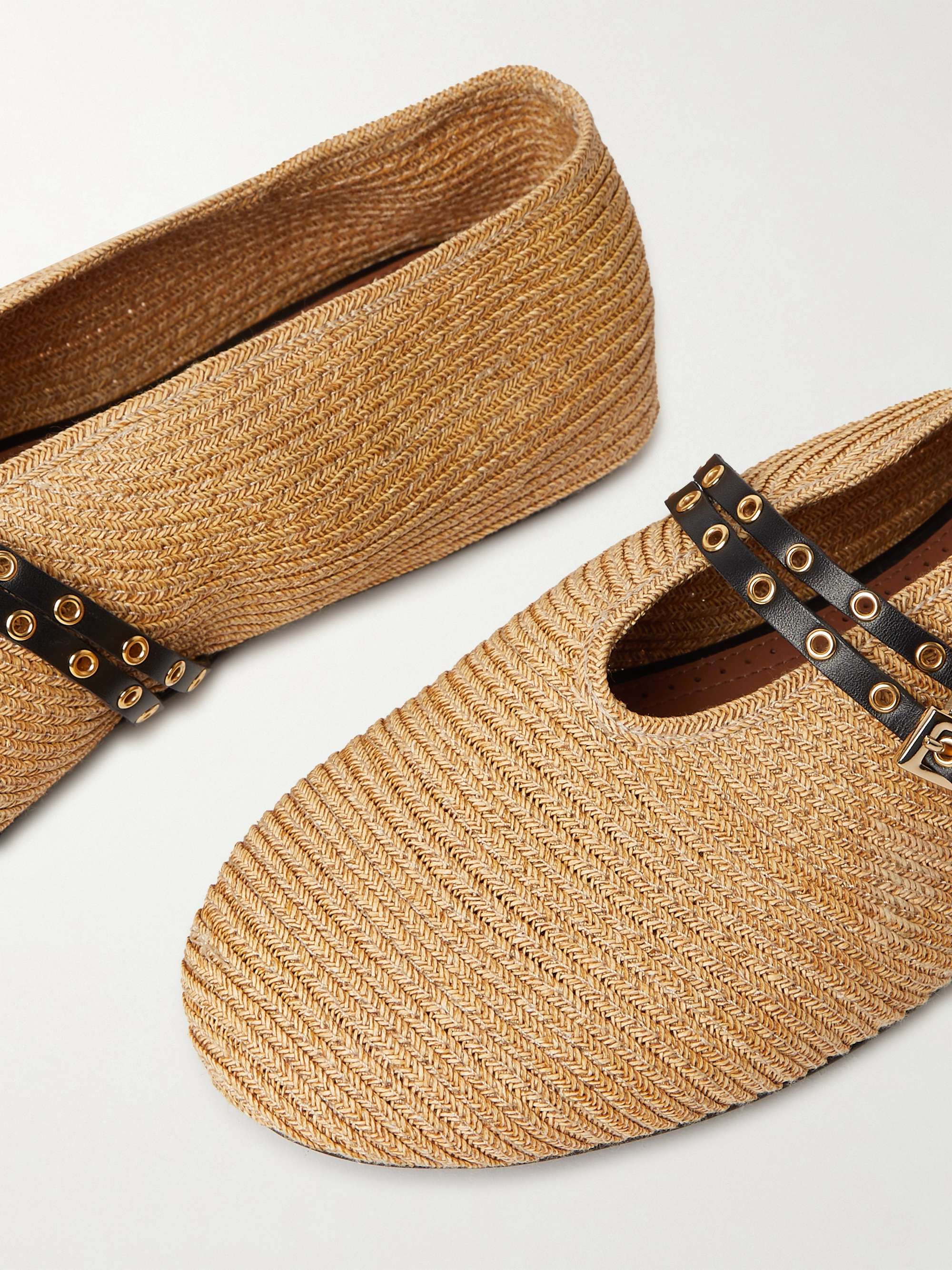 ALAÏA Leather-trimmed raffia ballet flats | NET-A-PORTER
