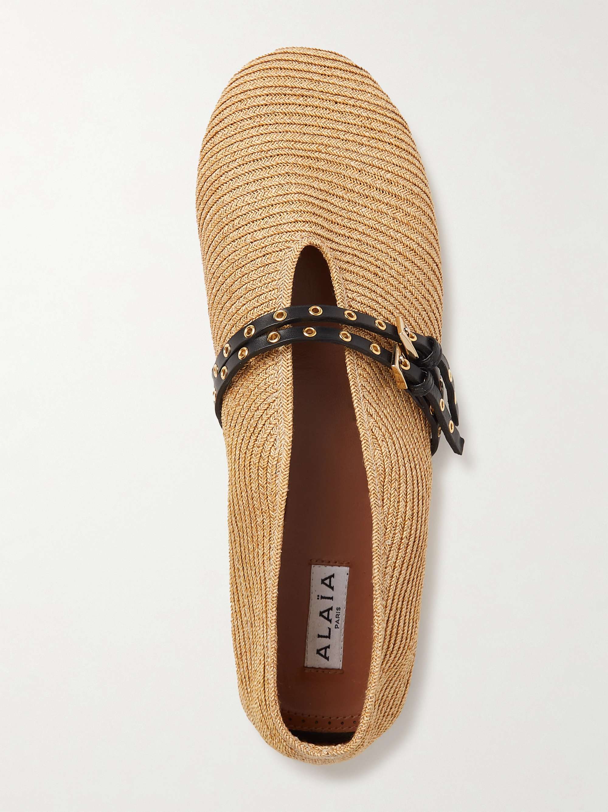 ALAÏA Leather-trimmed raffia ballet flats | NET-A-PORTER