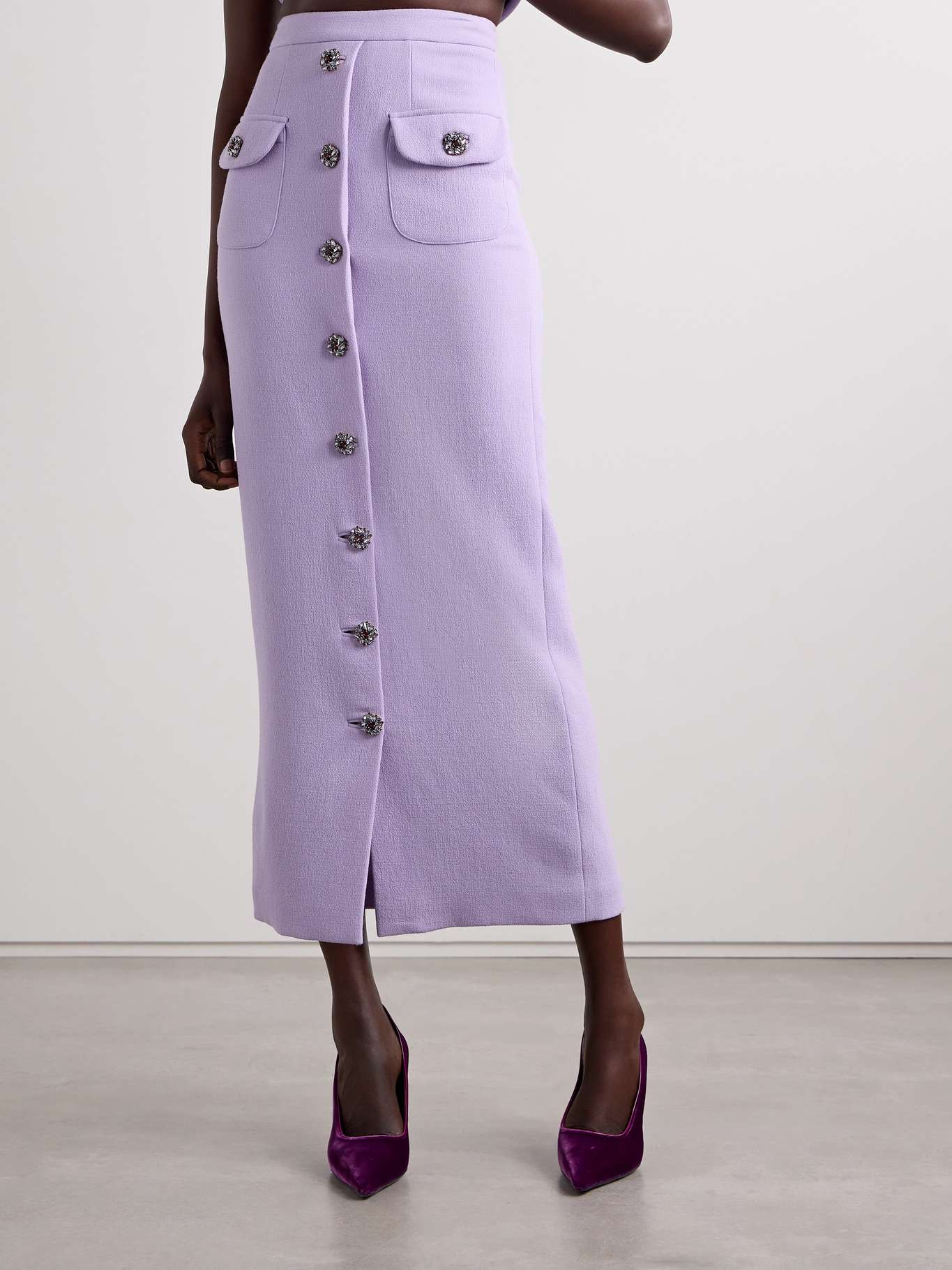 ADAM LIPPES Dakota Swarovski crystal-embellished wool-crepe midi skirt ...