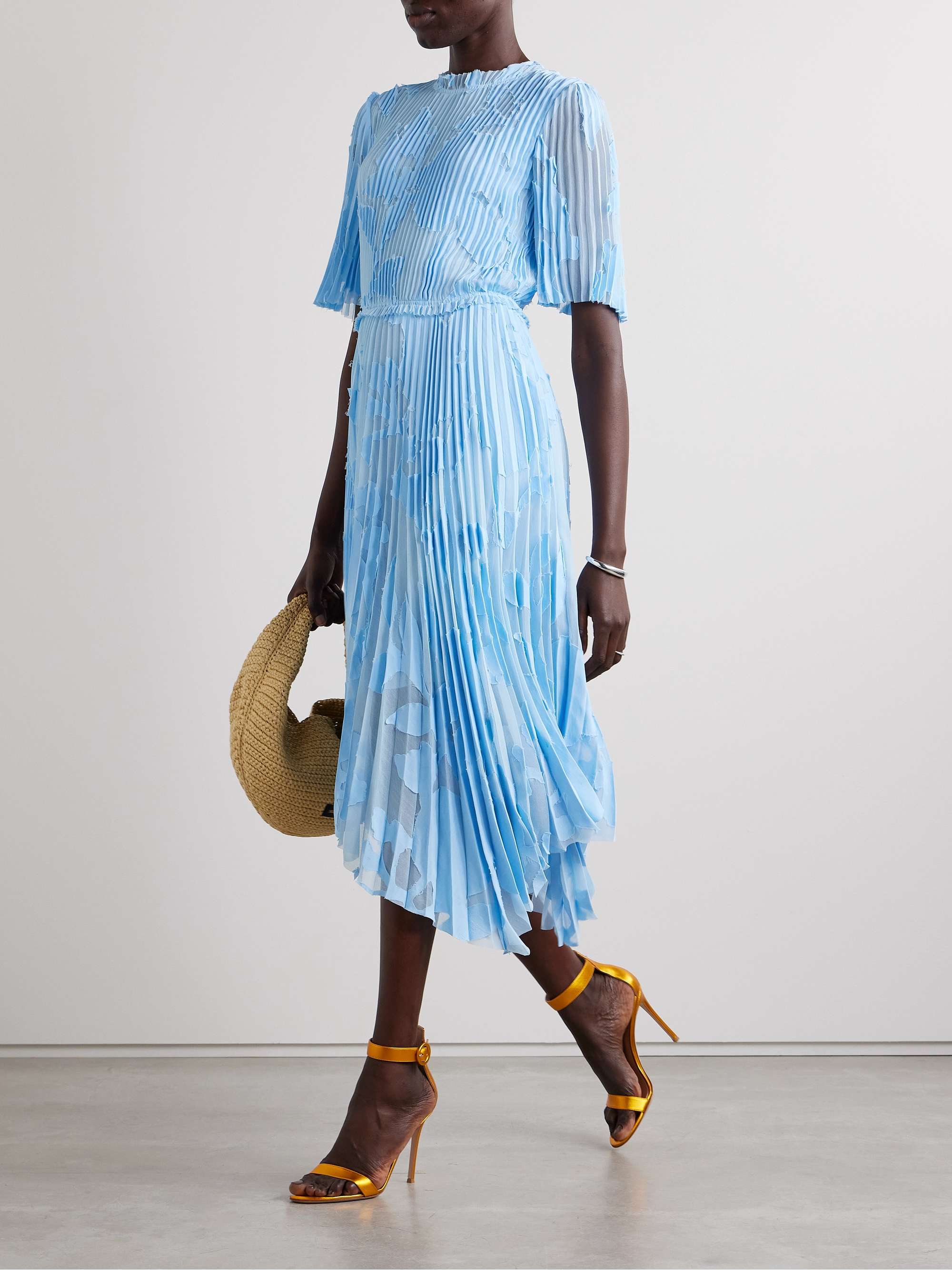 JASON WU COLLECTION Asymmetric ruffled pleated devoré-chiffon midi ...