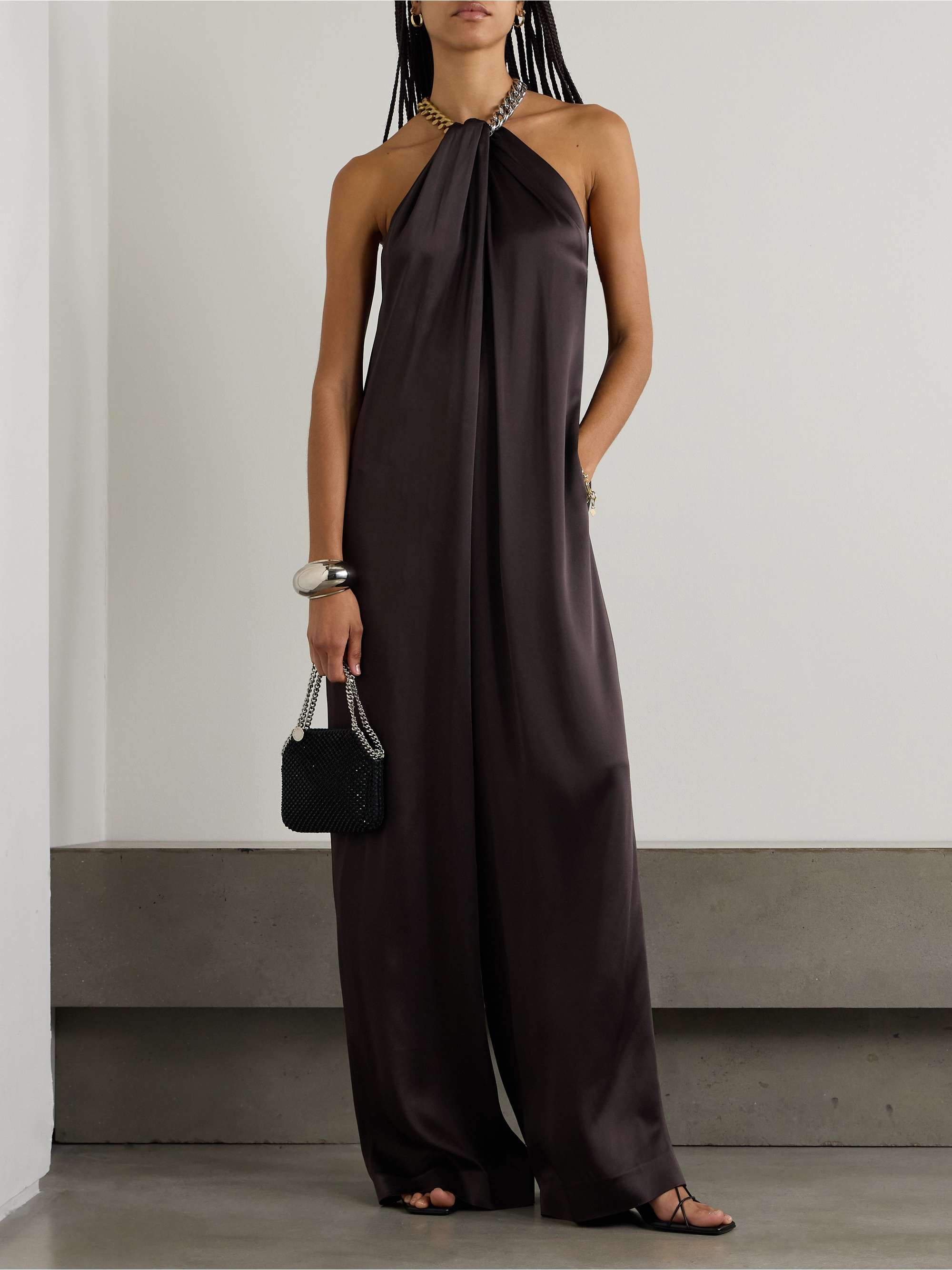 STELLA MCCARTNEY Chain-embellished satin jumpsuit | NET-A-PORTER