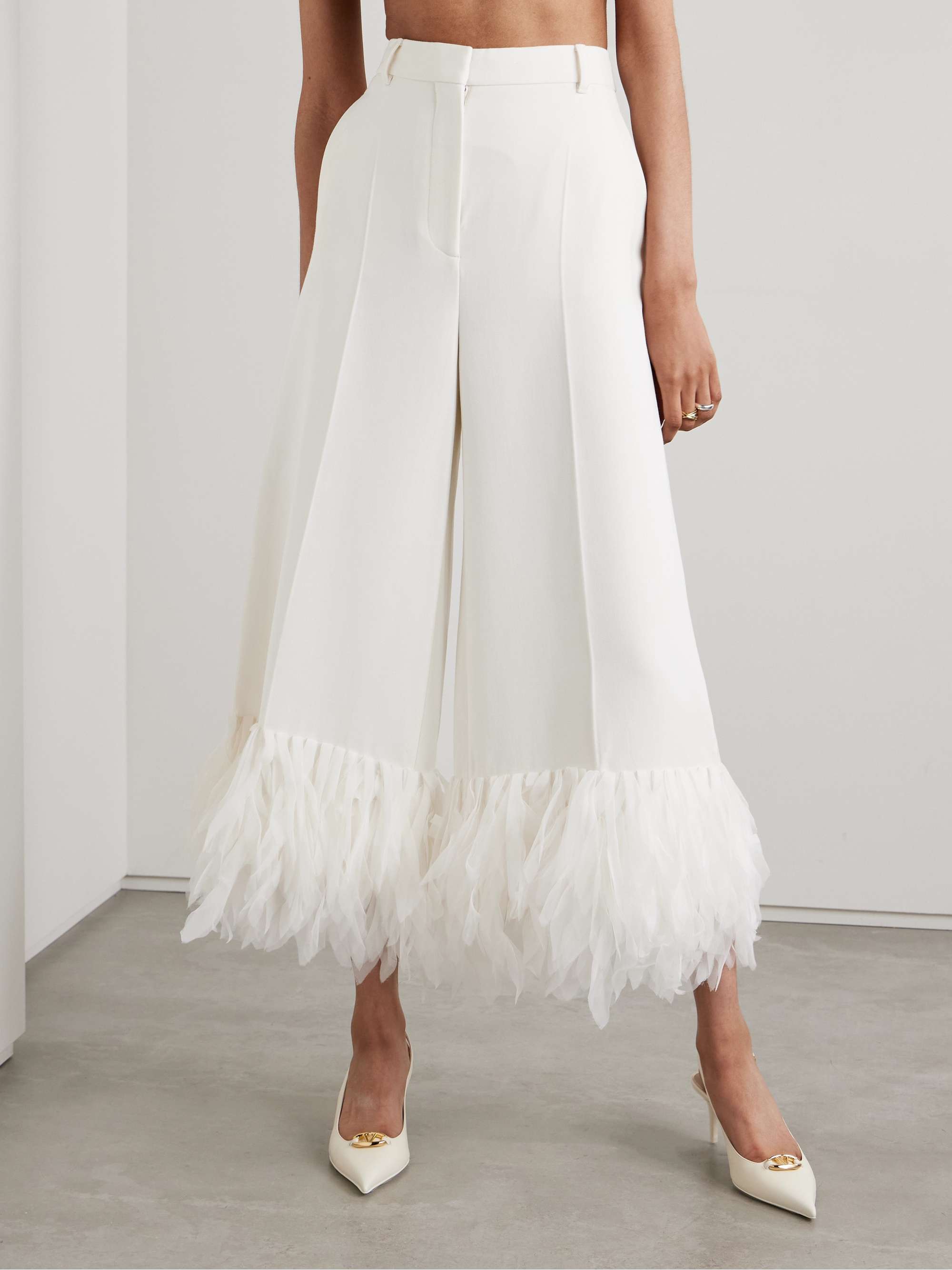 STELLA MCCARTNEY Fringed tulle-trimmed twill wide-leg pants | NET-A-PORTER