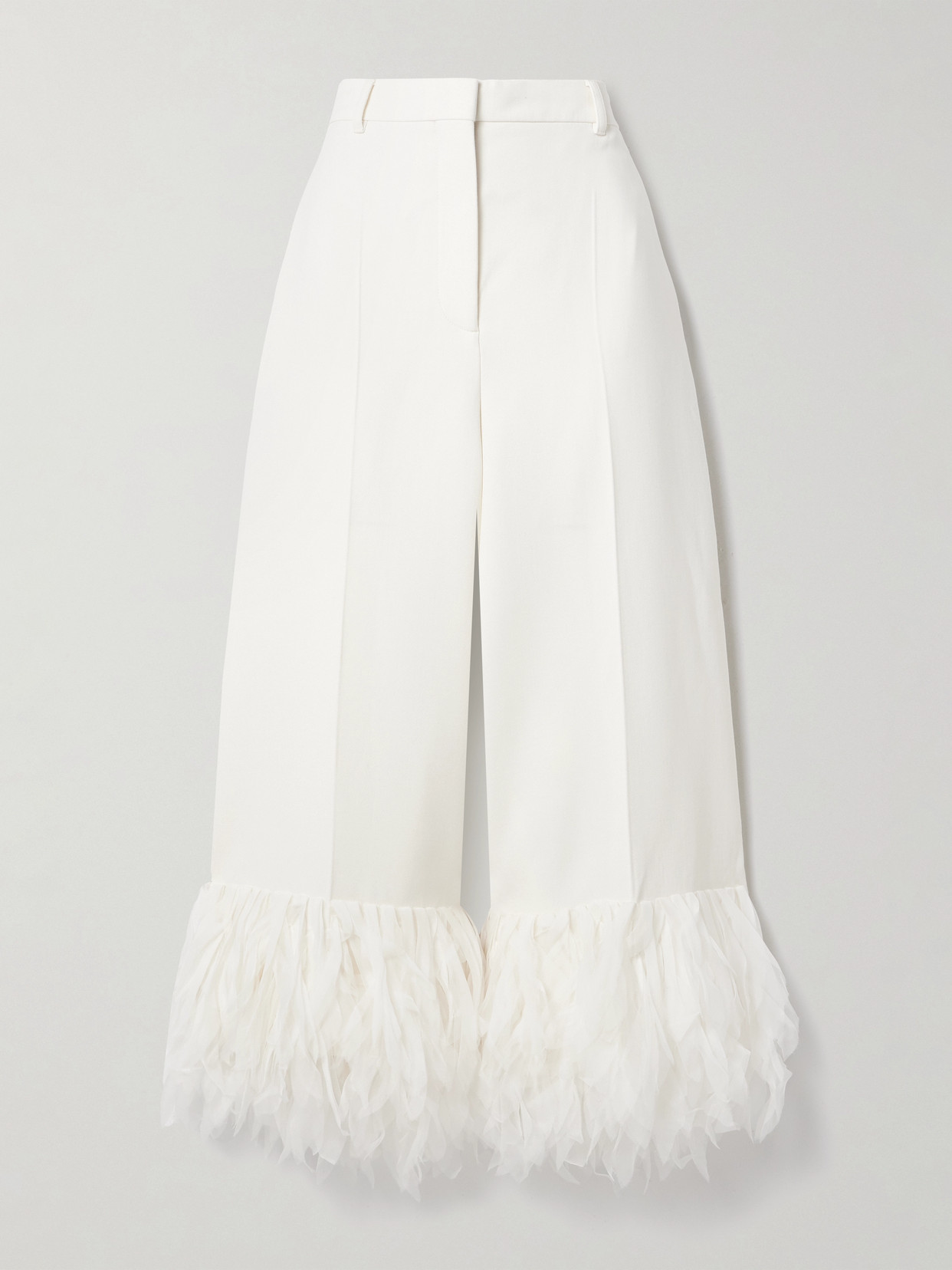Stella Mccartney Fringed Tulle-trimmed Twill Wide-leg Pants In Ivory ...