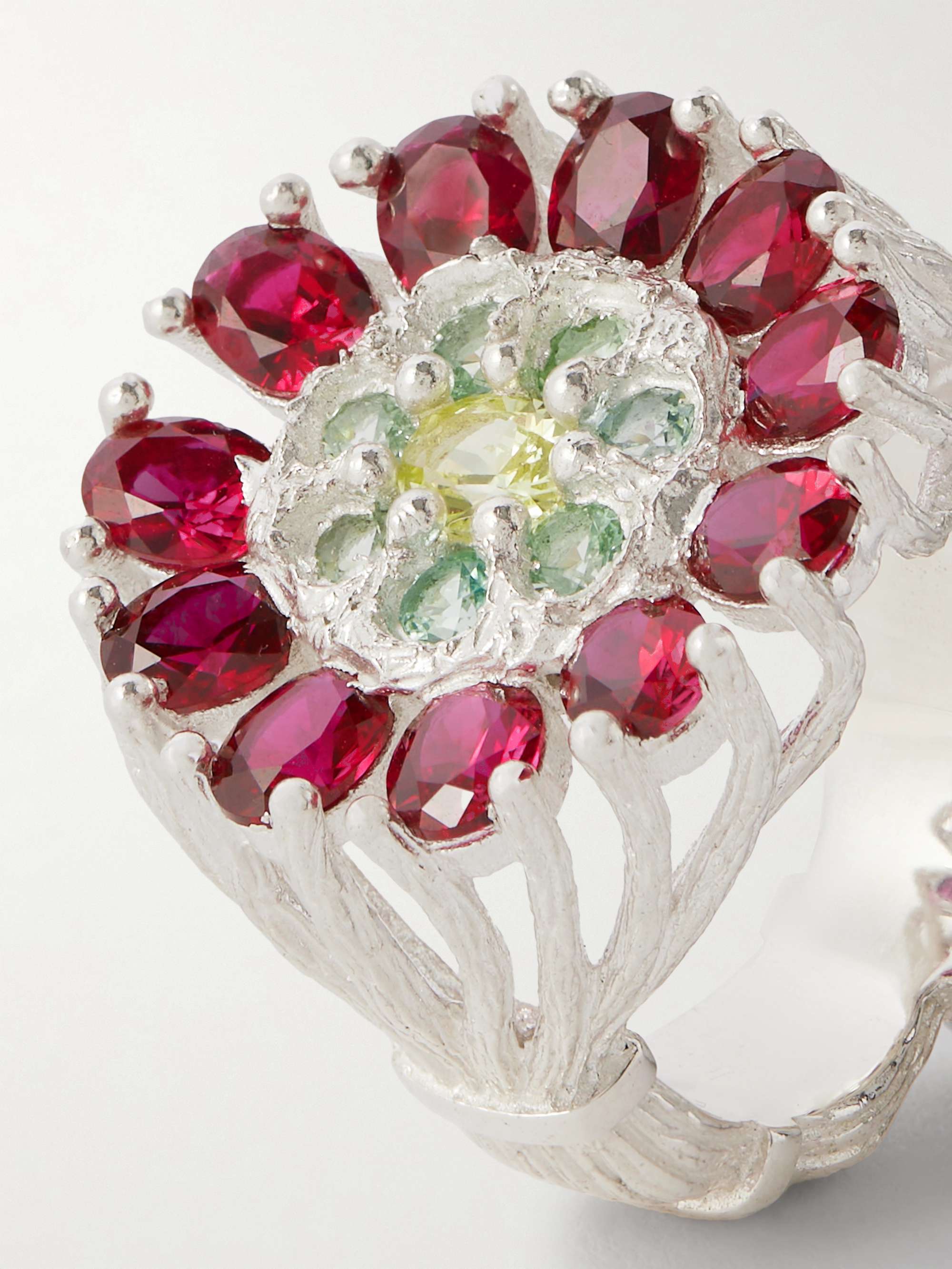 BLEUE BURNHAM Dorset Dahlia sterling silver laboratory-grown ruby and ...