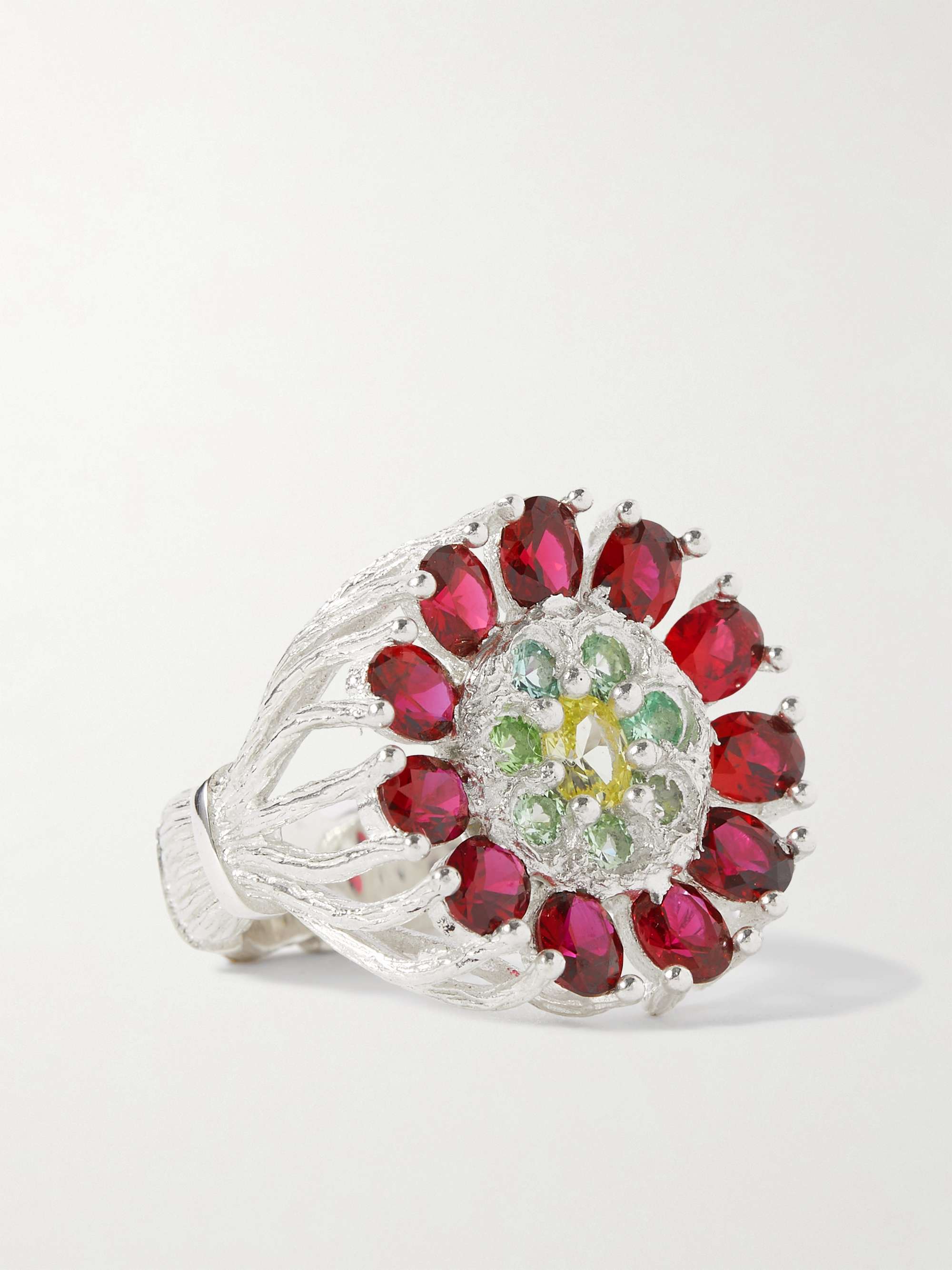 BLEUE BURNHAM Dorset Dahlia sterling silver laboratory-grown ruby and ...