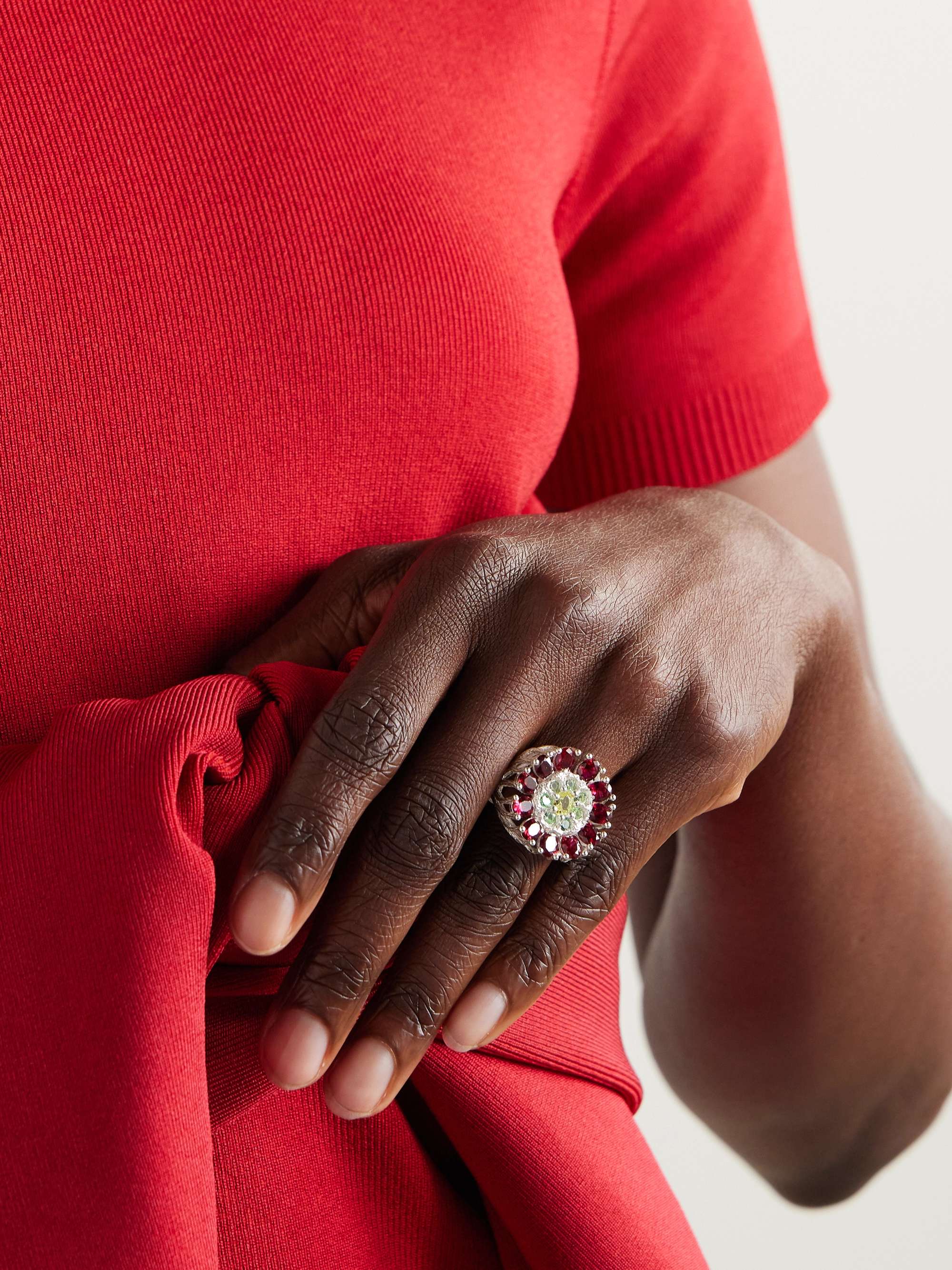 BLEUE BURNHAM Dorset Dahlia sterling silver laboratory-grown ruby and ...