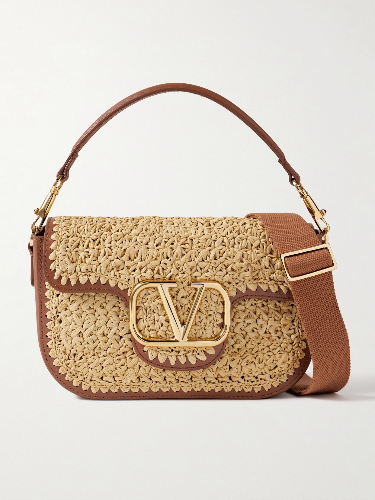 Valentino Garavani Alltime Leather And Webbing-trimmed Faux Raffia ...