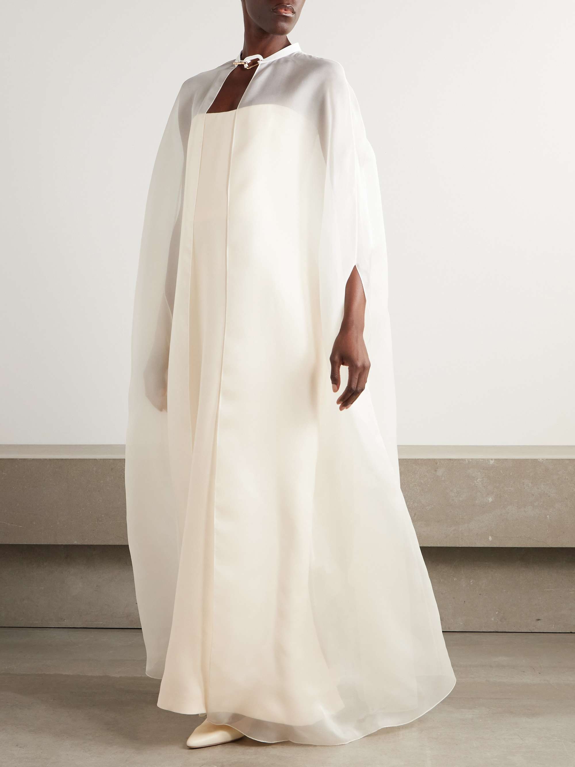 GABRIELA HEARST Rowena leather-trimmed silk-organza cape | NET-A-PORTER