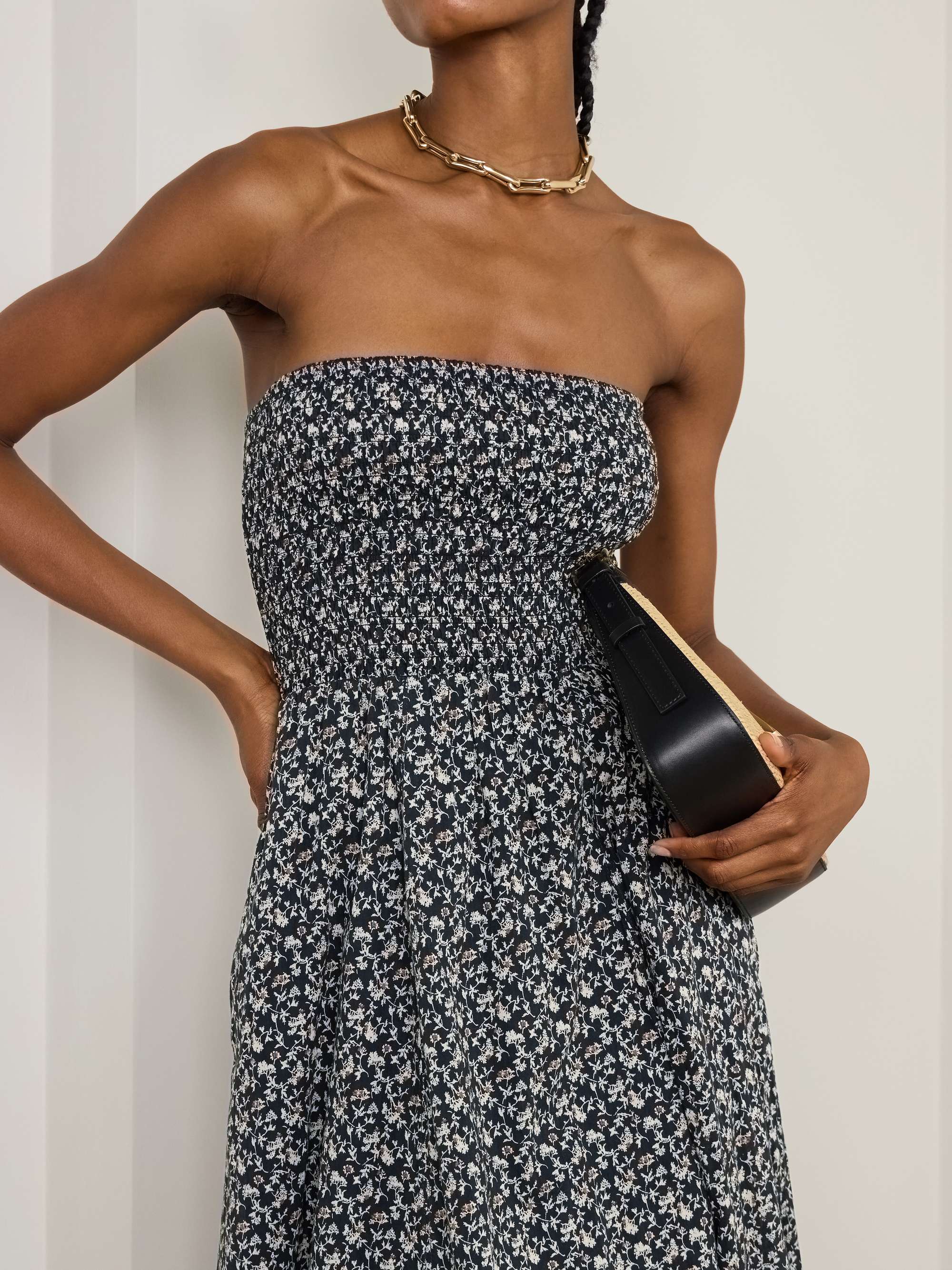 VERONICA BEARD Cornelia strapless smocked floral-print cotton midi ...