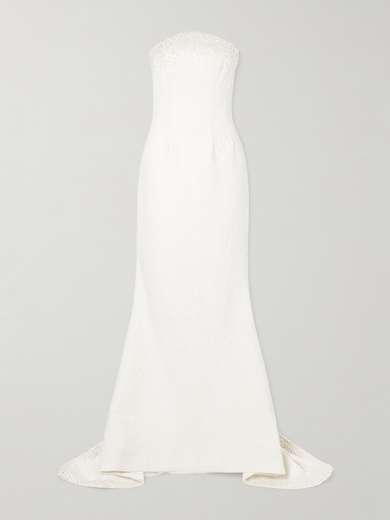 Clio Peppiatt Olympia Strapless Faux Pearl Embellished Tulle Gown Net
