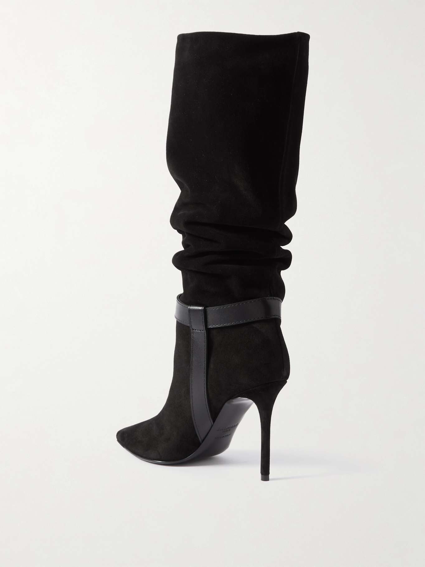 BALMAIN Eva embellished leather-trimmed suede knee boots | NET-A-PORTER