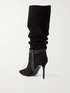 BALMAIN Eva embellished leather-trimmed suede knee boots | NET-A-PORTER