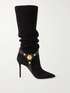 BALMAIN Eva embellished leather-trimmed suede knee boots | NET-A-PORTER