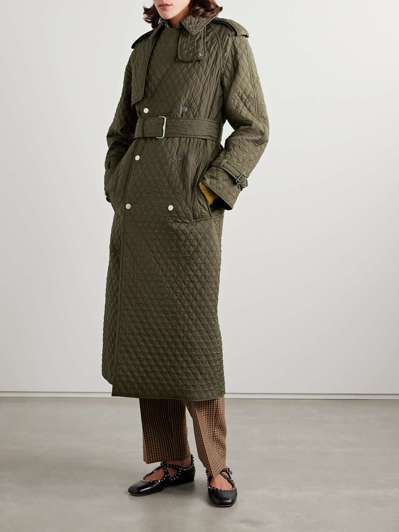 BURBERRY Belted double-breasted quilted padded shell trench coat | NET ...