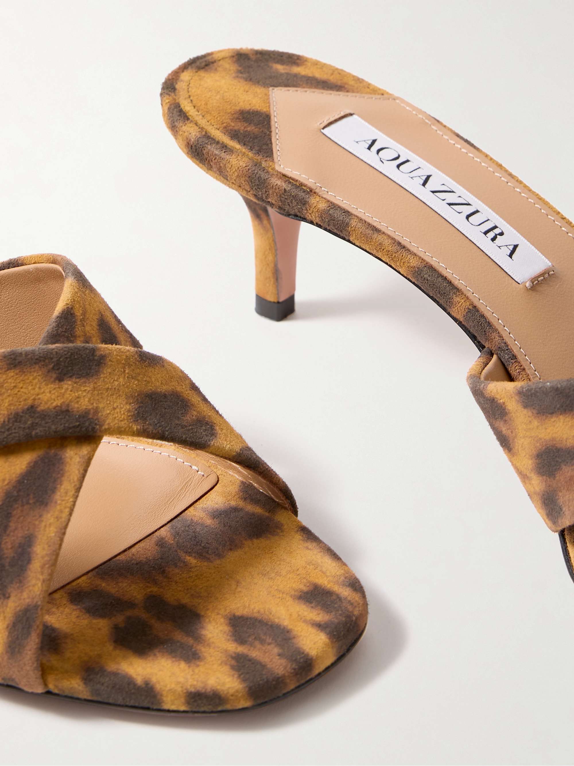 AQUAZZURA Divine 50 leopard-print suede mules | NET-A-PORTER