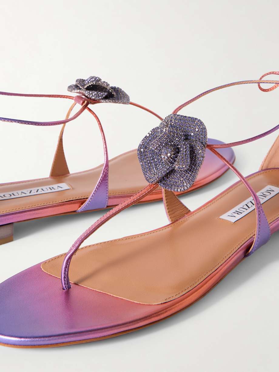 AQUAZZURA Orchid crystal-embellished metallic leather sandals | NET-A ...
