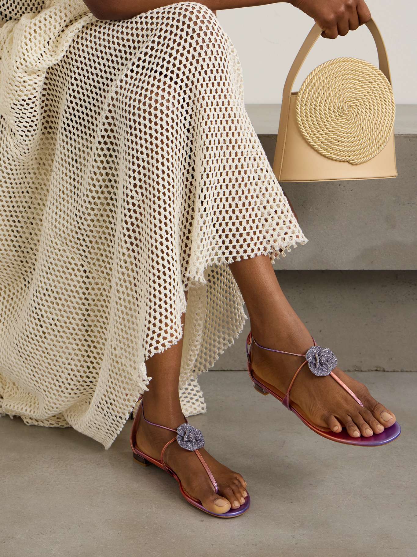 AQUAZZURA Orchid crystal-embellished metallic leather sandals | NET-A ...